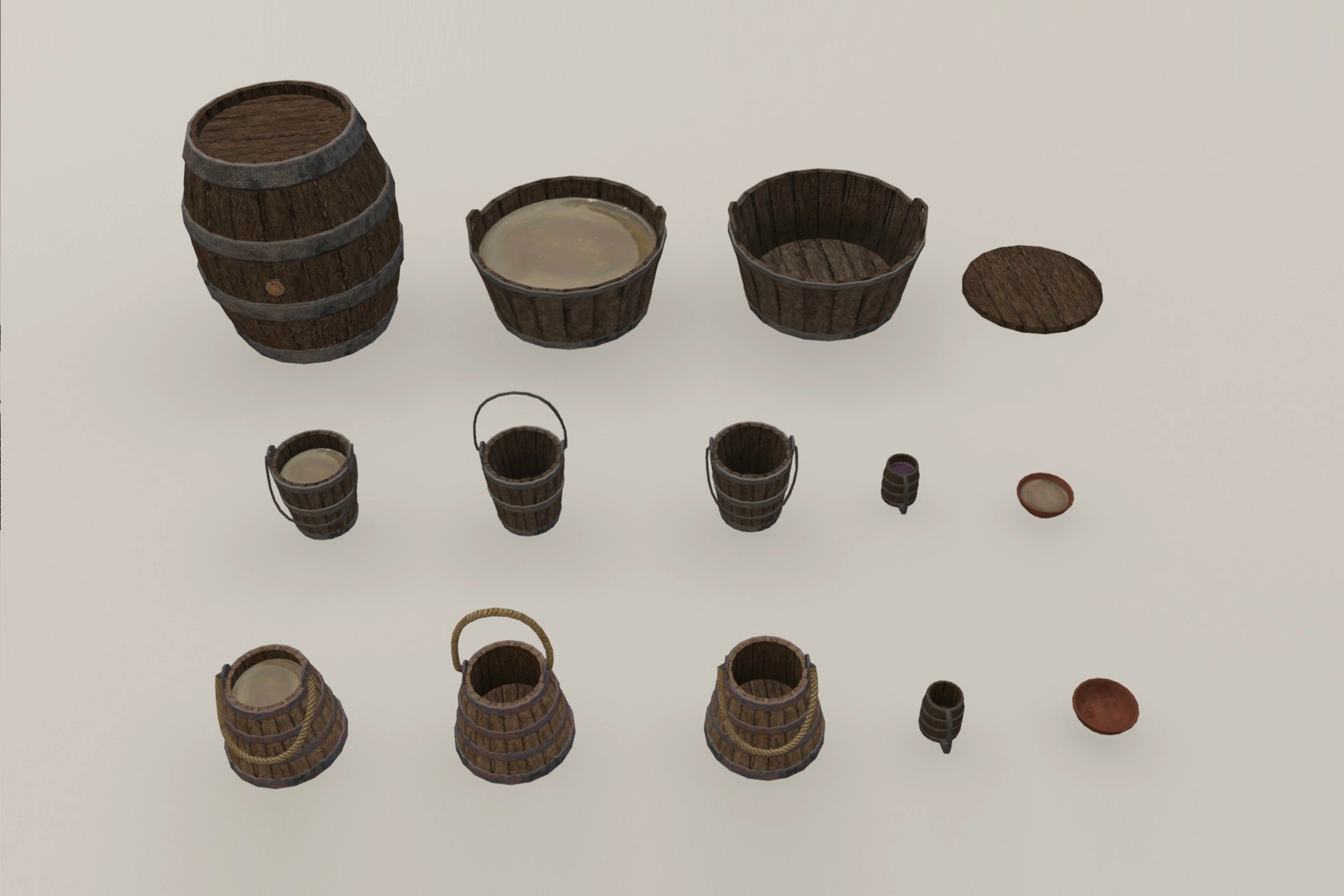 Buckets and containers 3d model