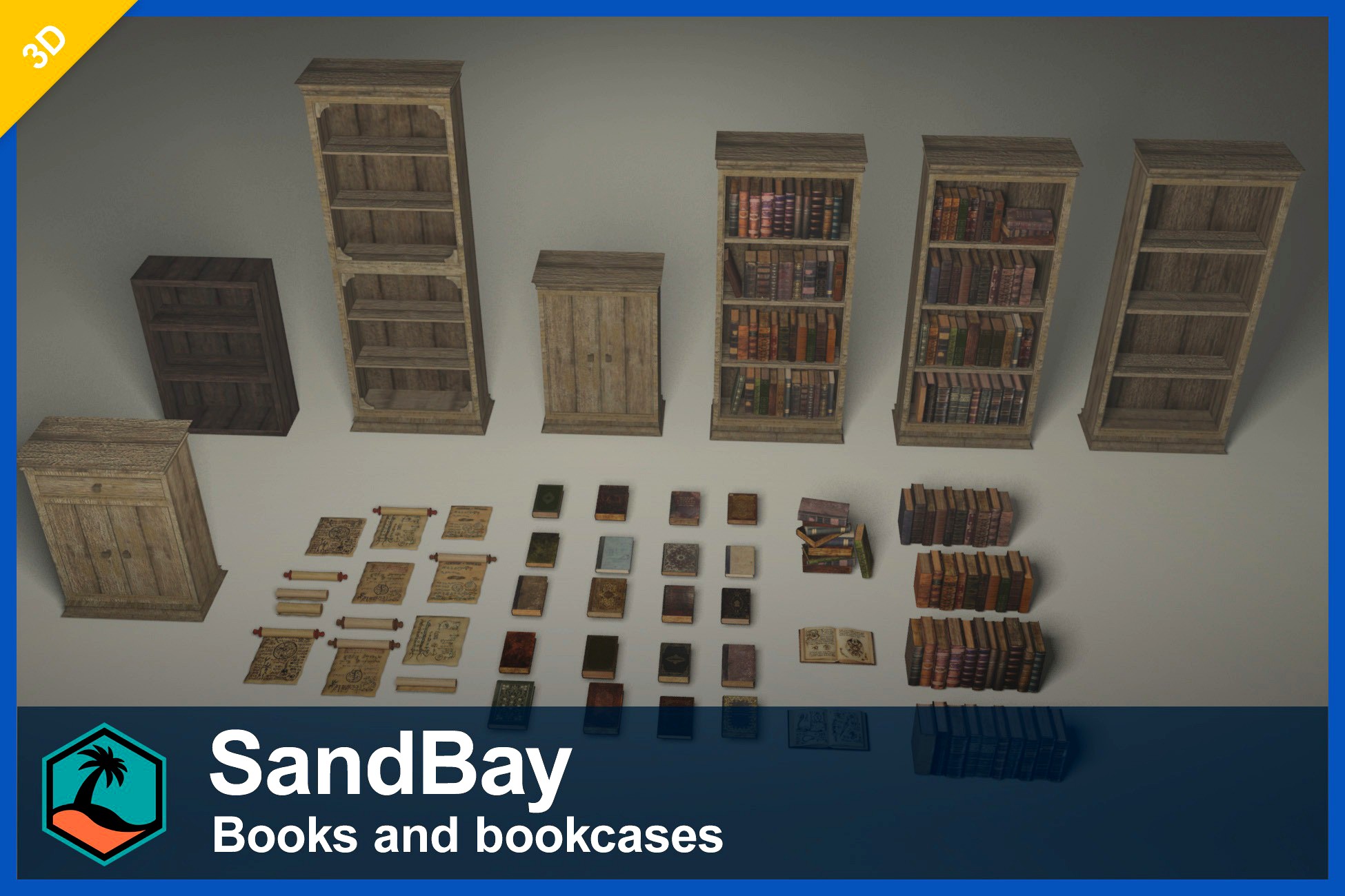 Books and bookcases 3d model