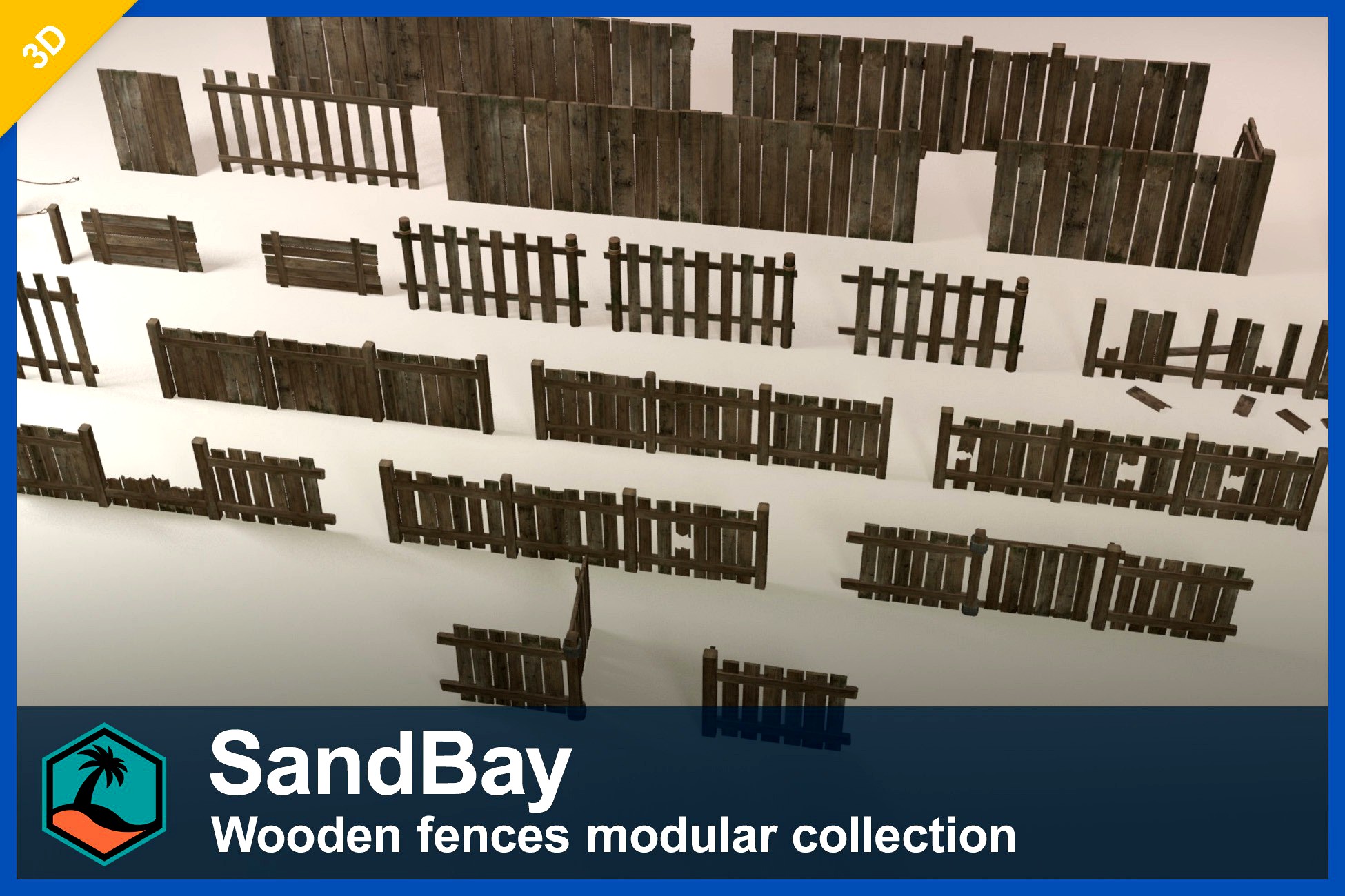 Wooden fences modular collection 3d model