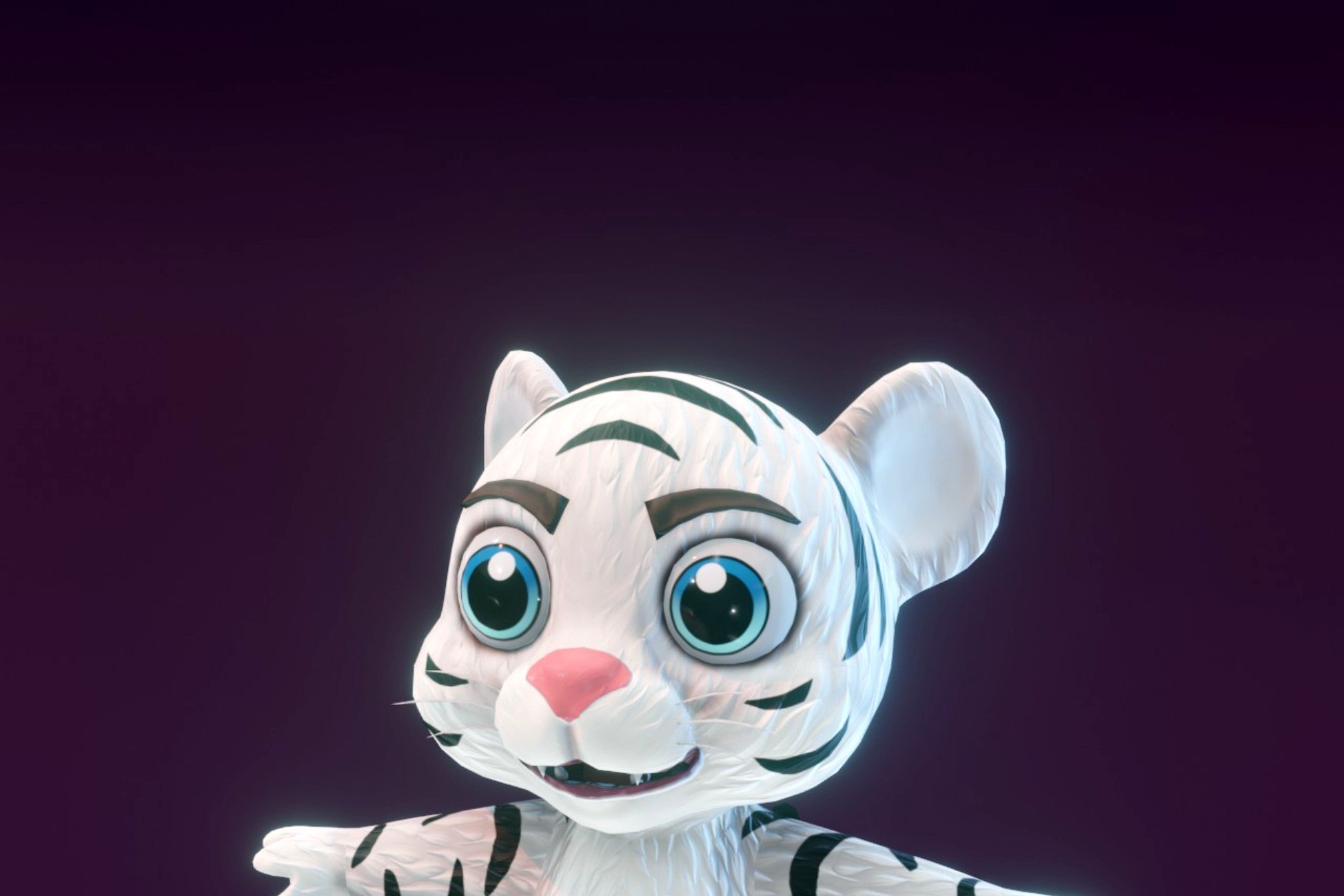 Cartoon White Tiger Animated 3D Model