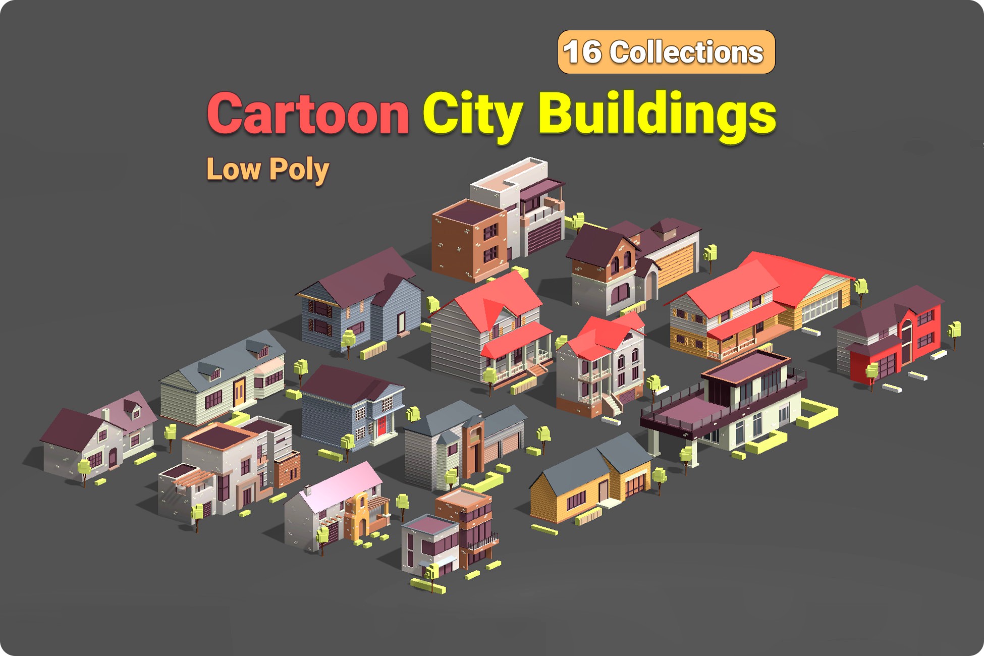 Cartoon City Buildings 3d model