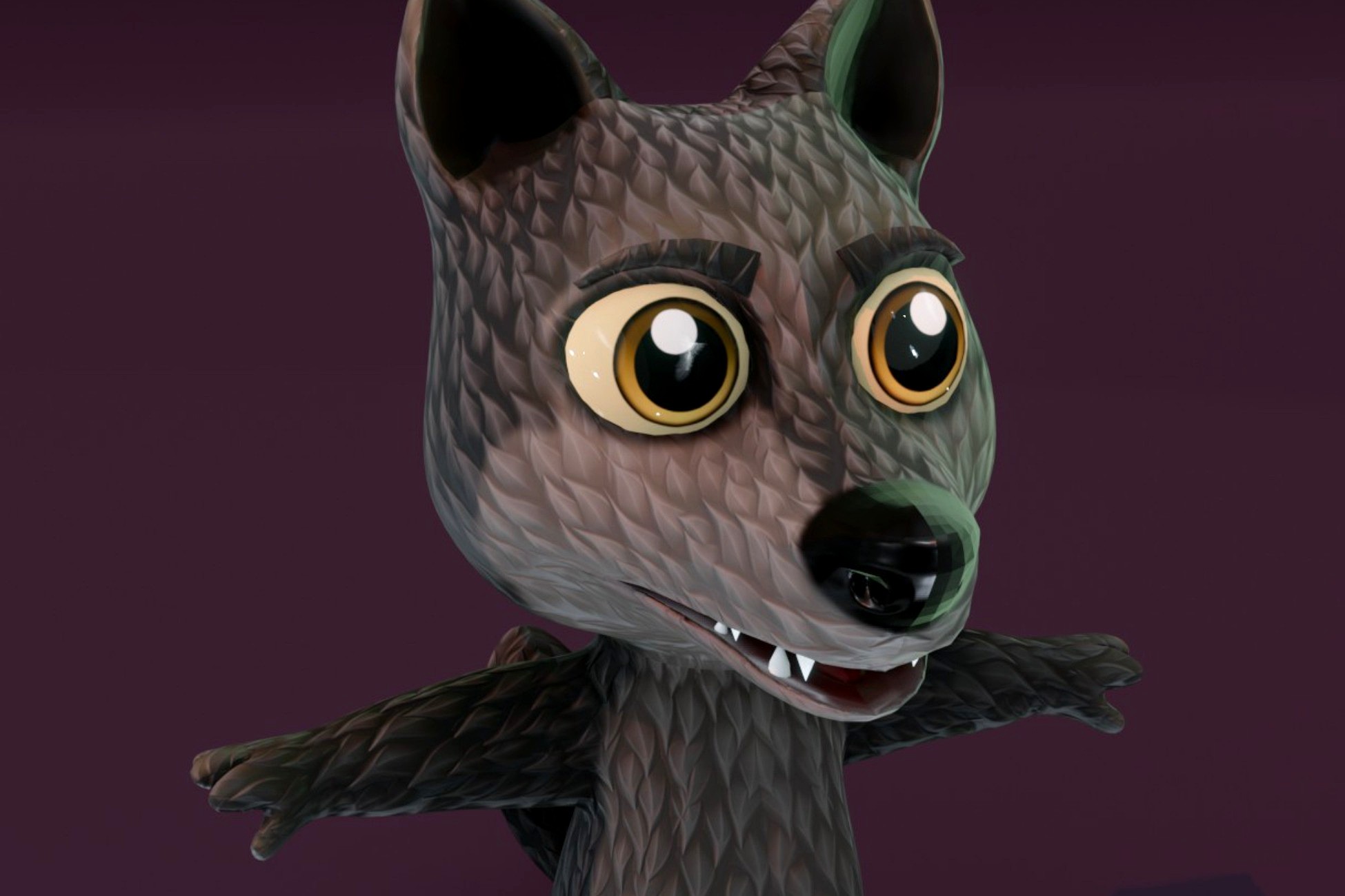 Cartoon Black Wolf Rigged 3D Model