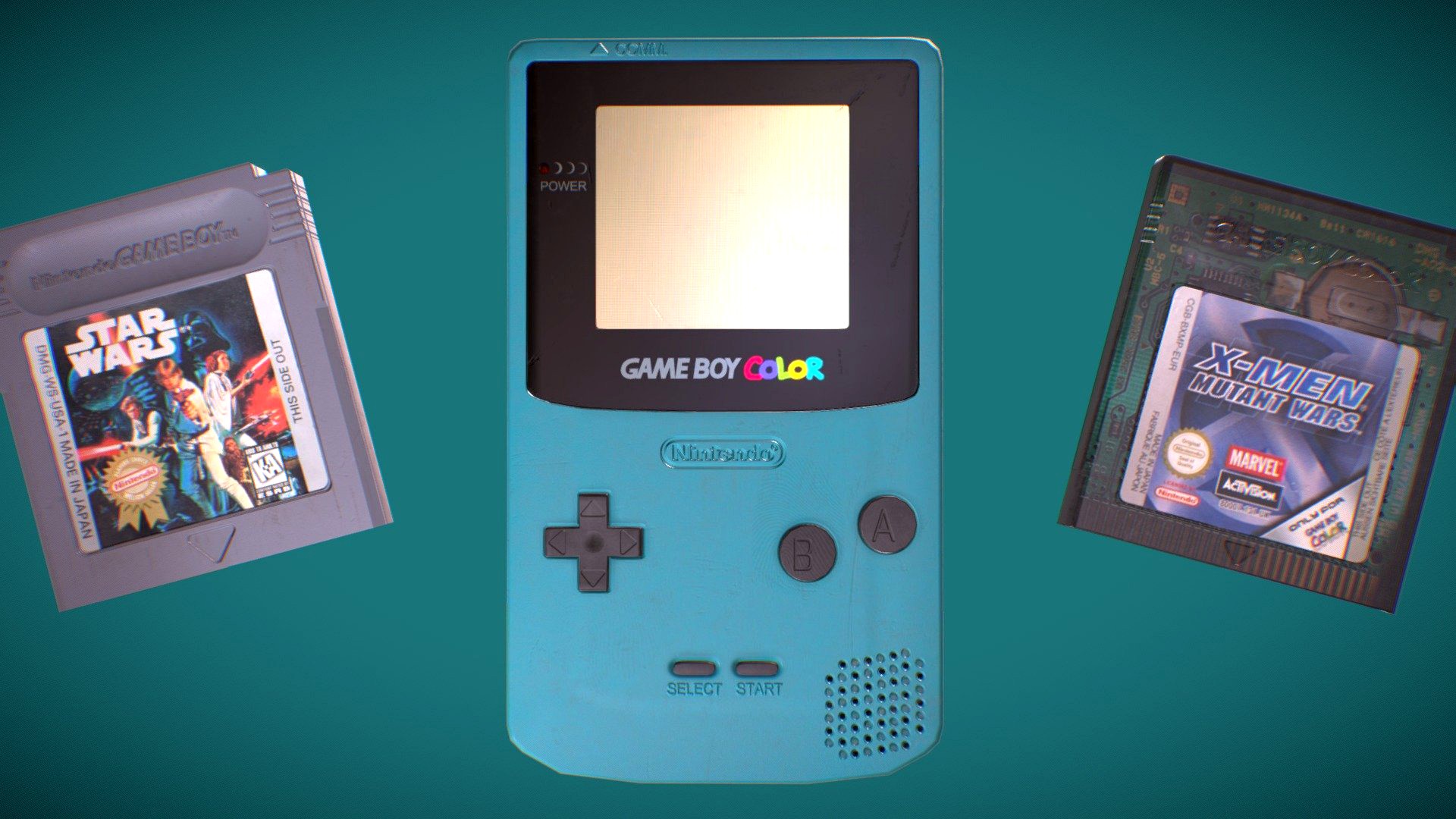 Game Boy Color with games 3d model