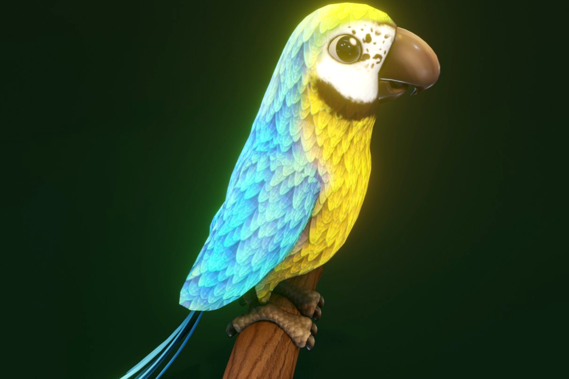 Cartoon Ara Parrot Yellow-Blue Rigged 3D Model