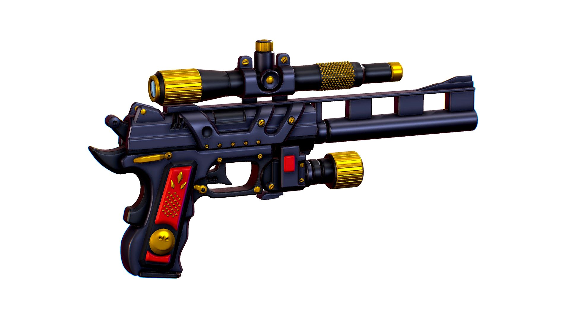 High Poly Pistol Revolver Telescopic Sight 3d model