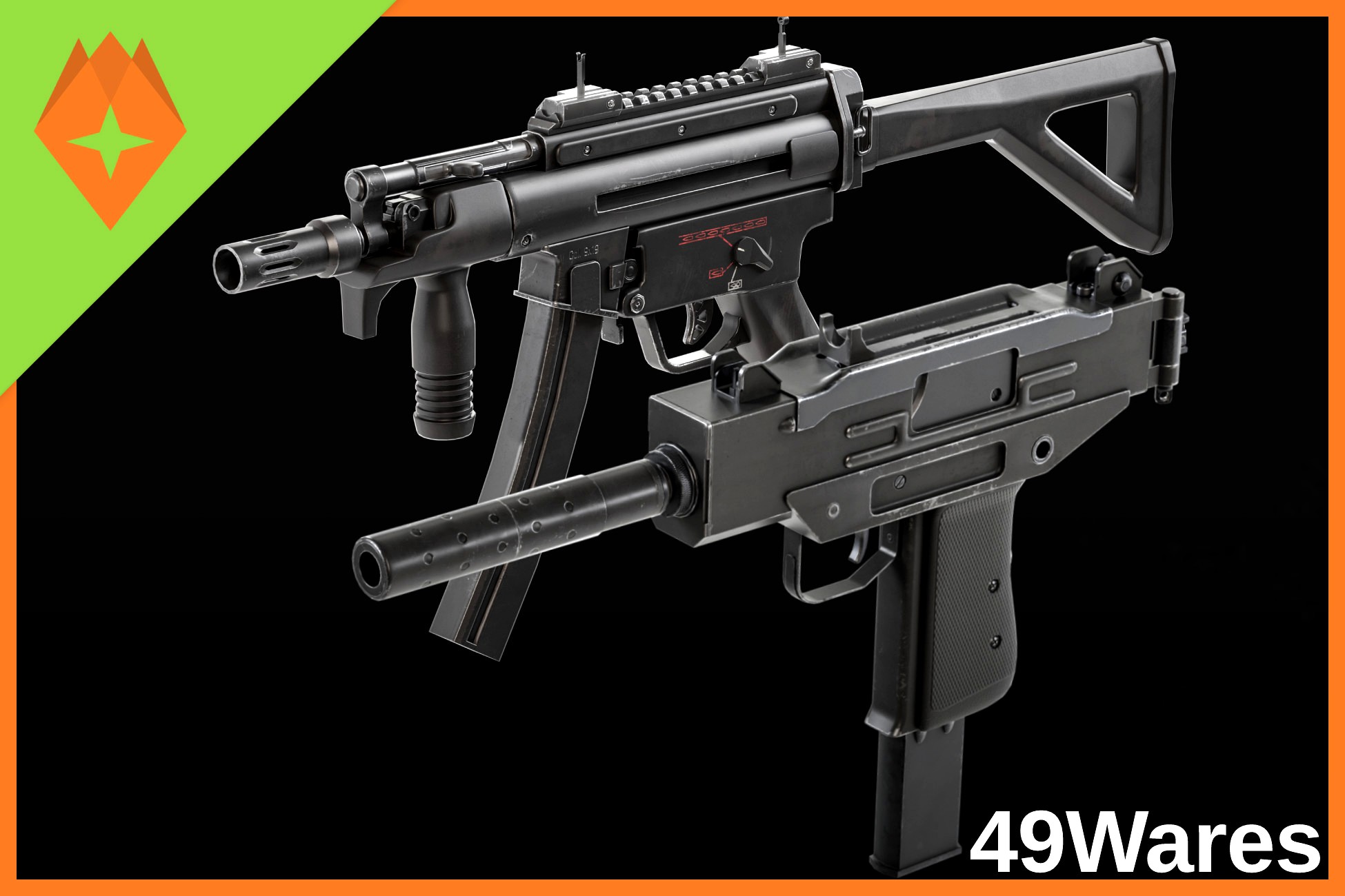 PBR Machine Pistols - Pack 1 3d model