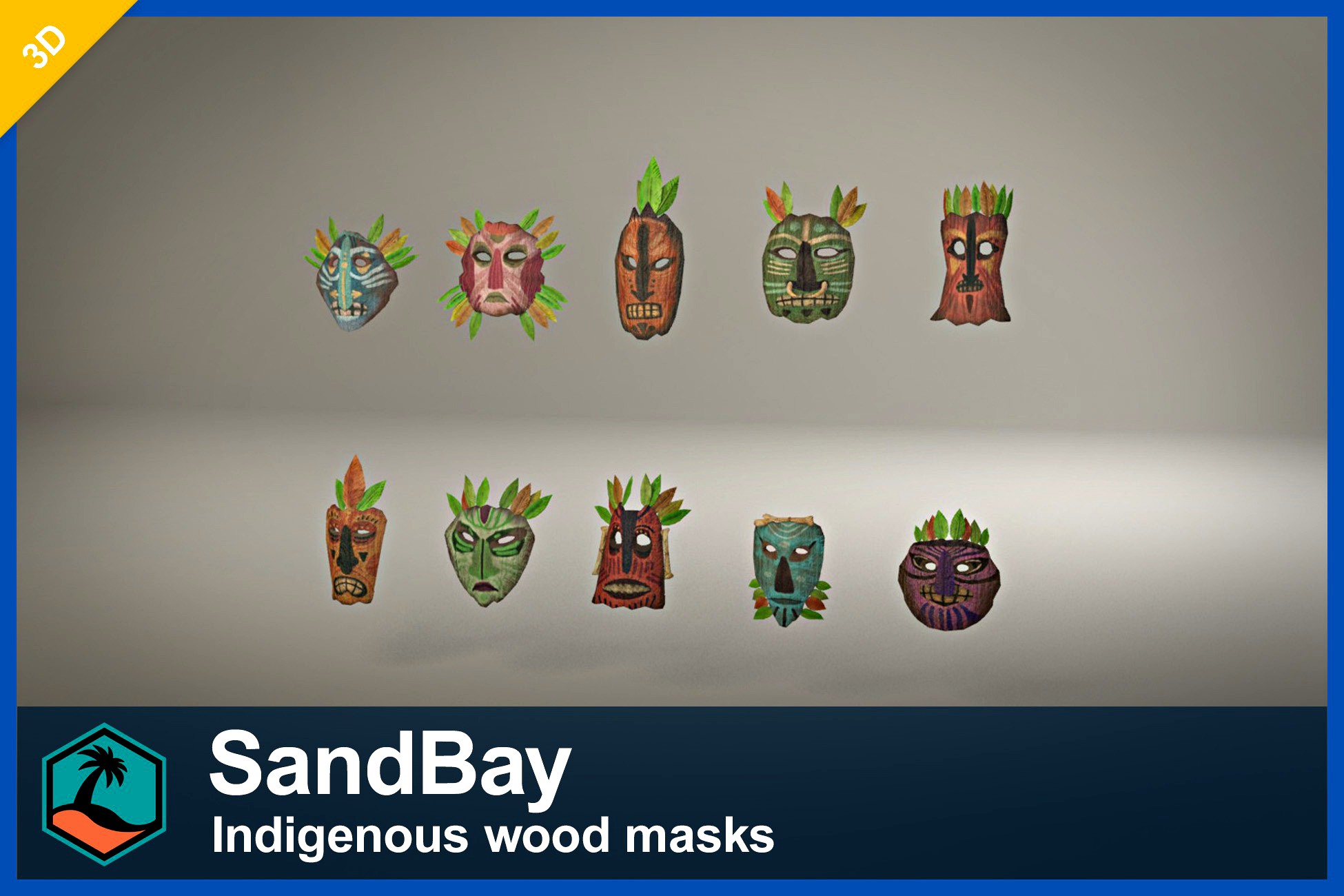 Indigenous wood masks 3d model