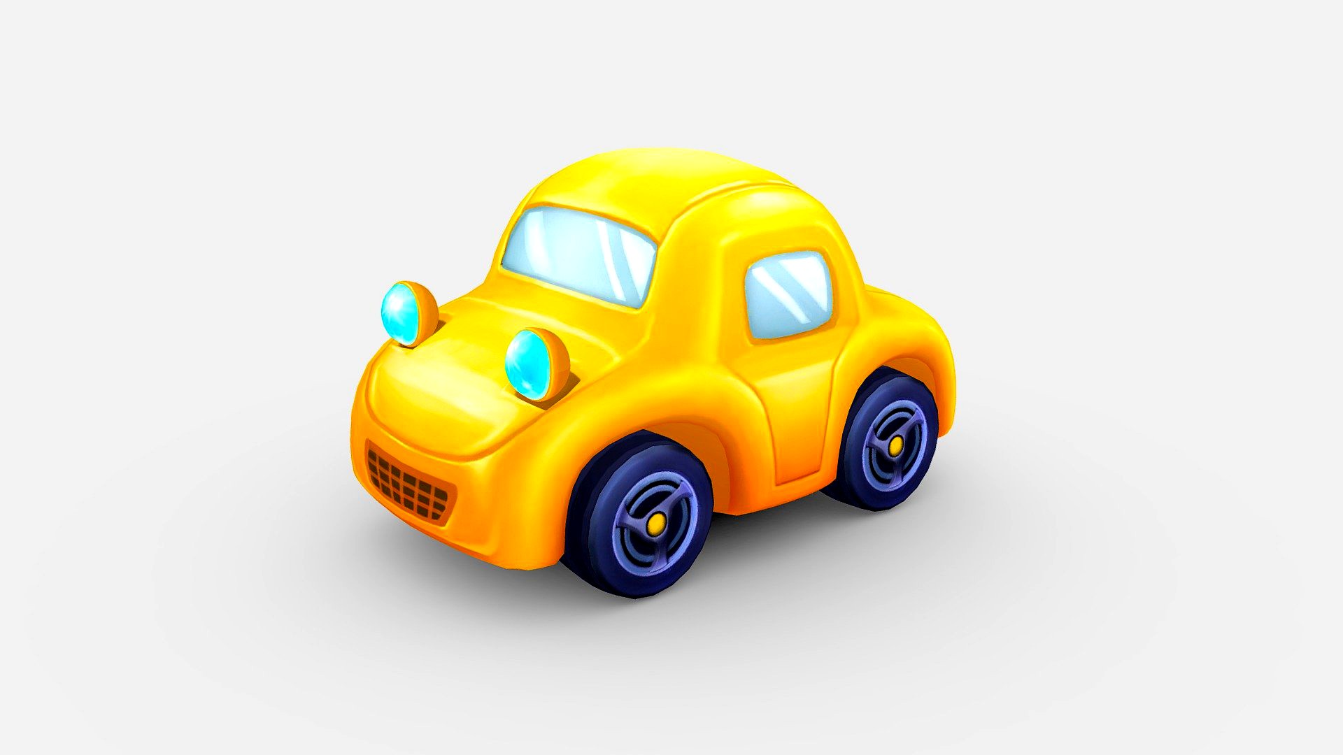 Cartoon yellow toy car 3d model