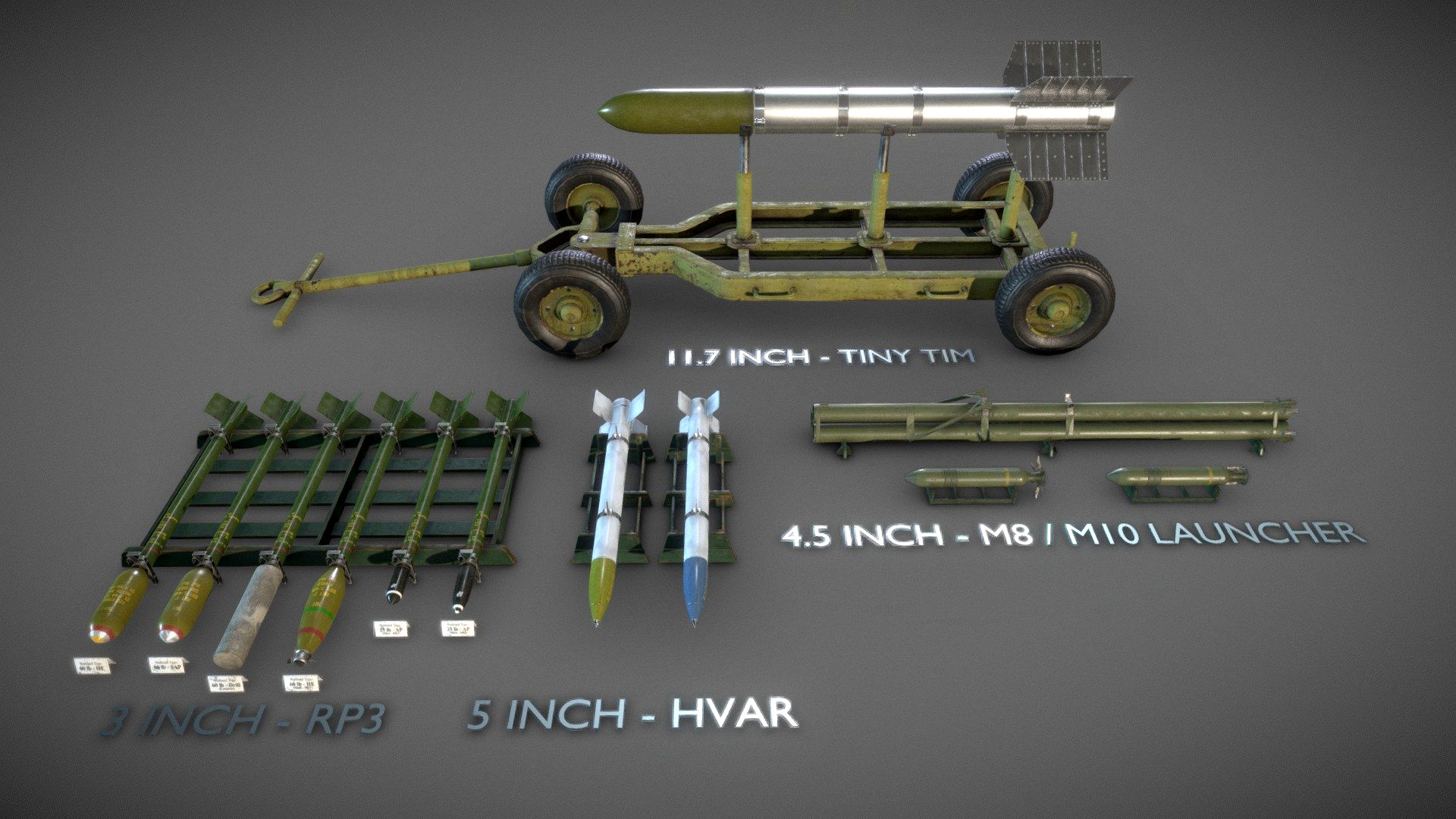 Game Art: WW2 aircraft rockets BUNDLE 3d model