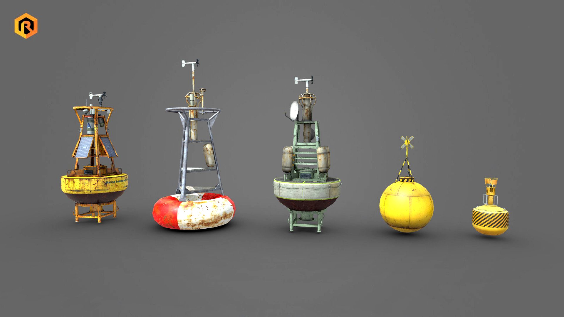5 Ocean Buoys Collection 3d model