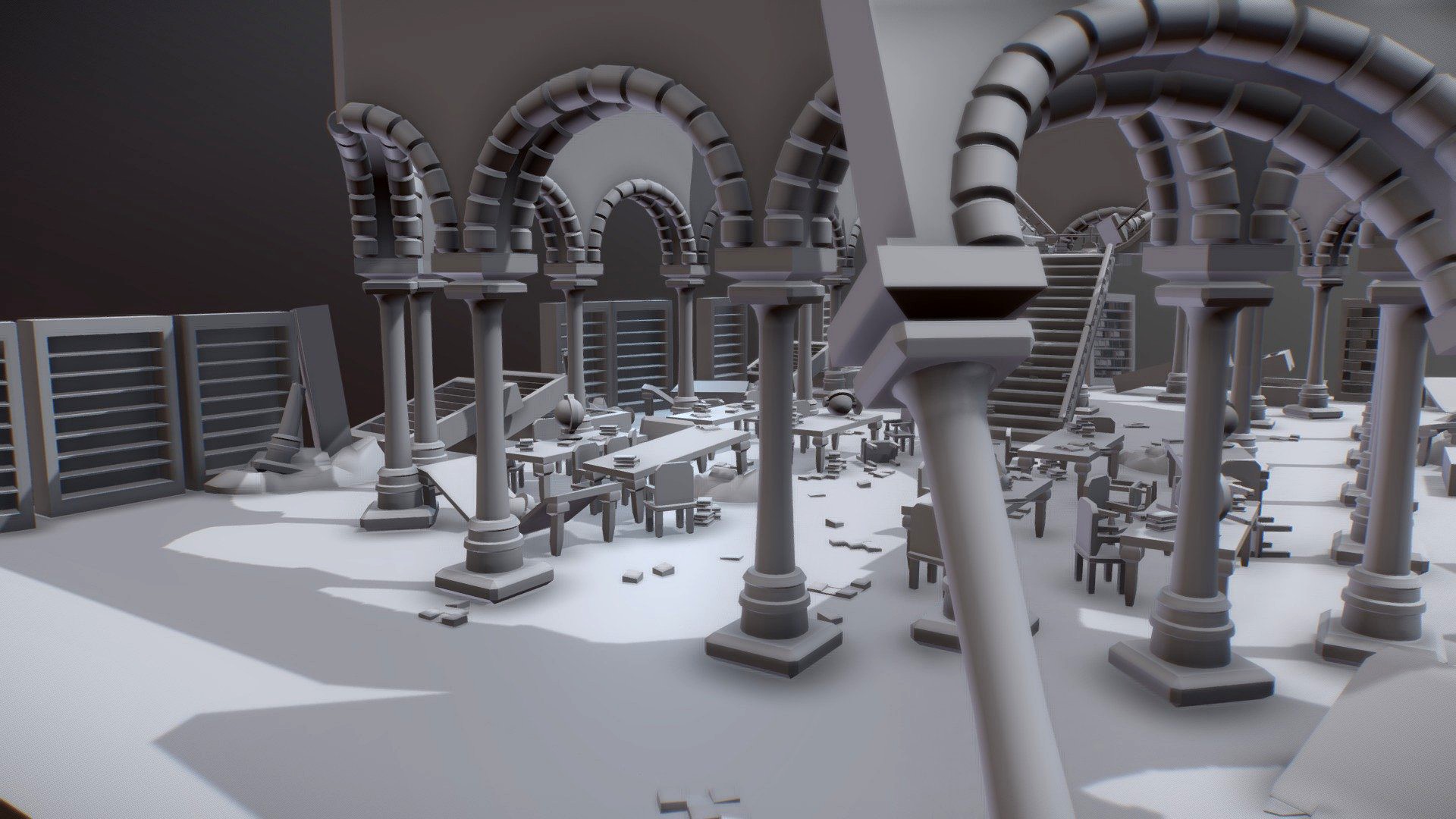 Old Library Construction with Modular Pieces 3d model