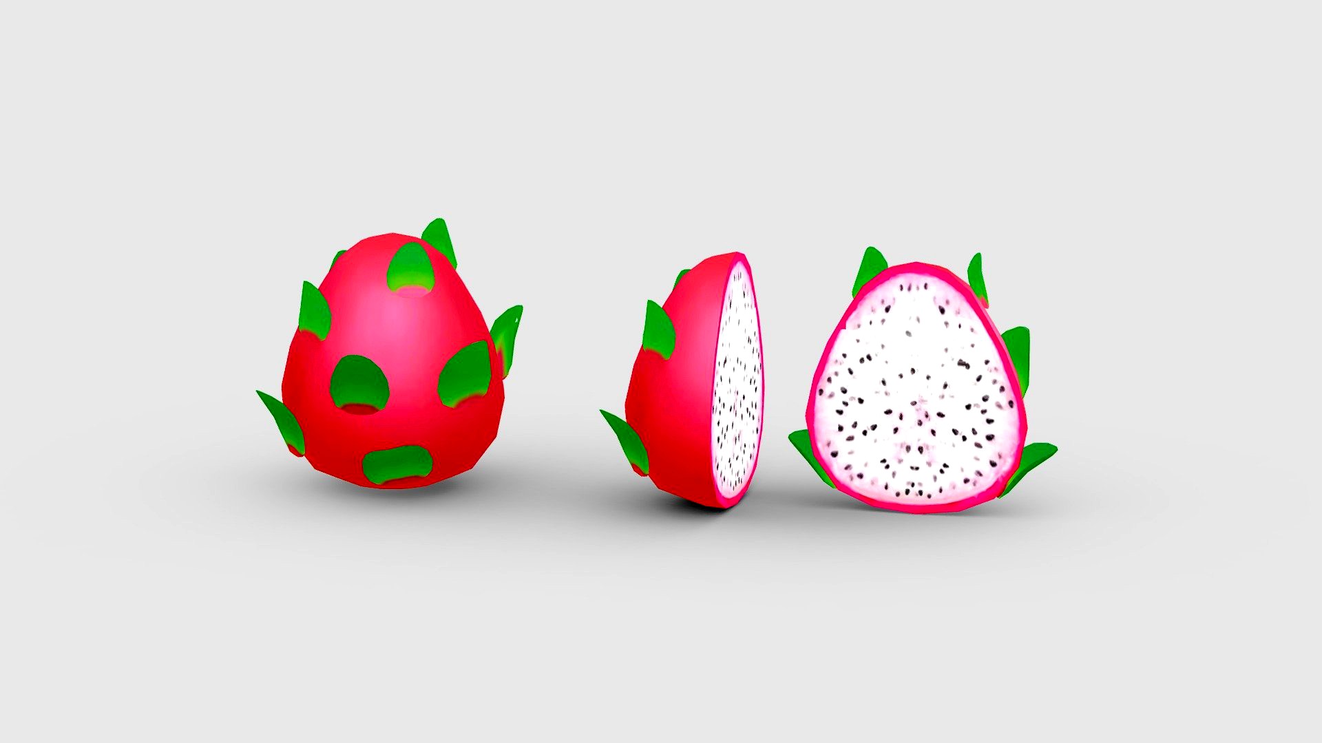 Cartoon dragon fruit - pitaya and slice 3d model