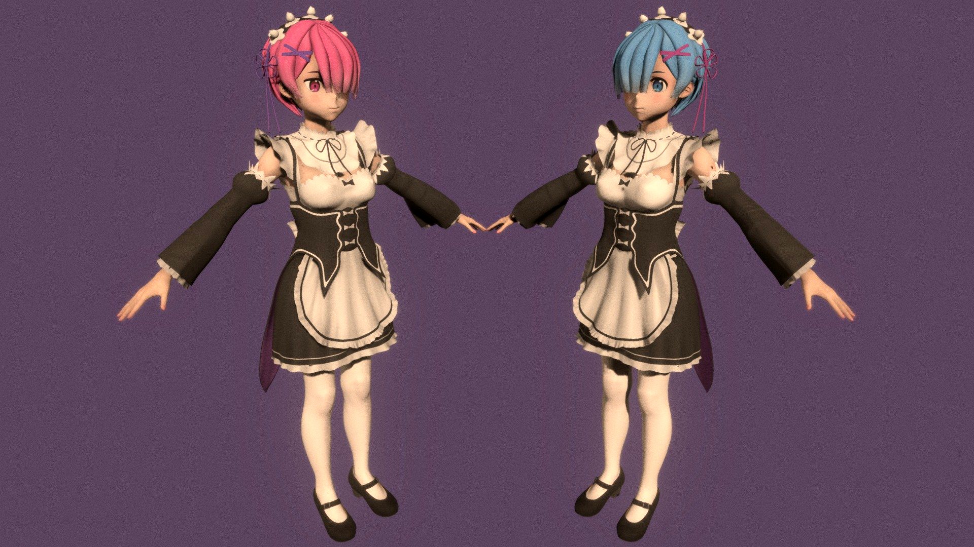 T pose rigged model of Rem & Ram 3d