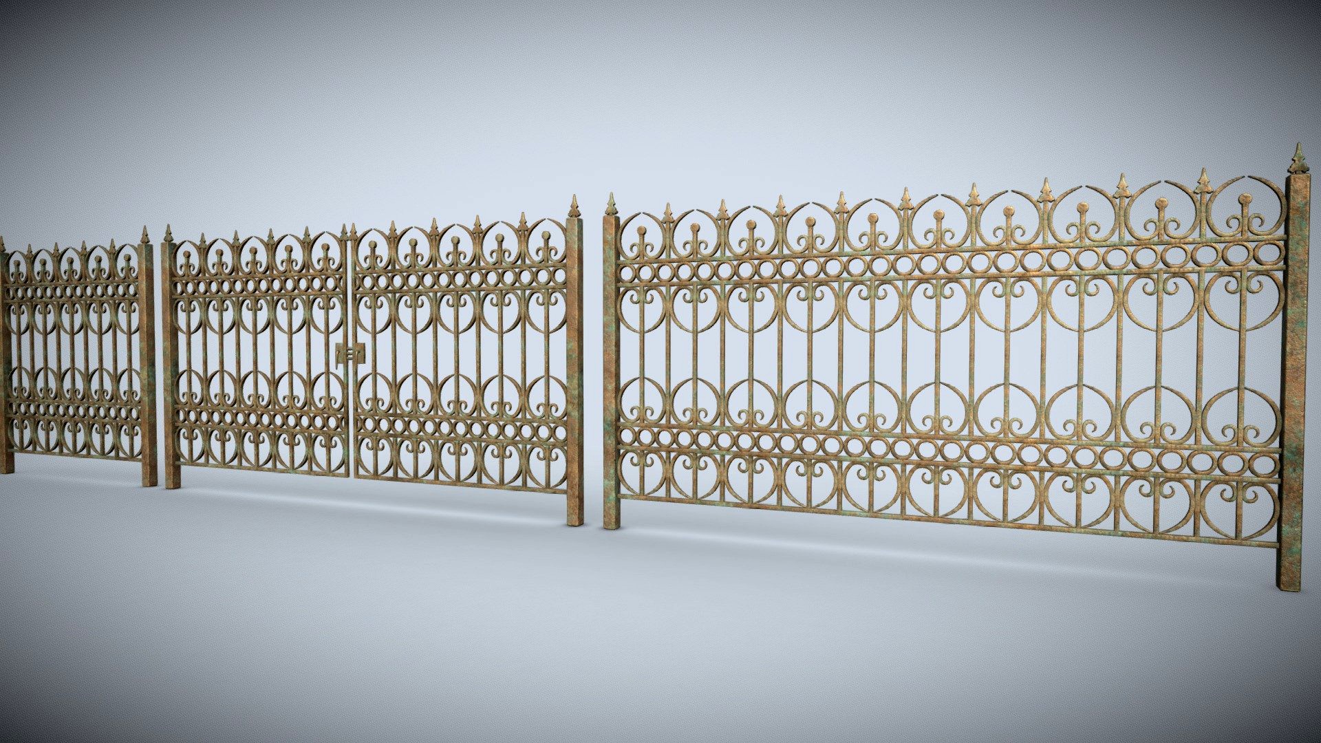 Gate and fence Metal Art low-poly game ready 3D model