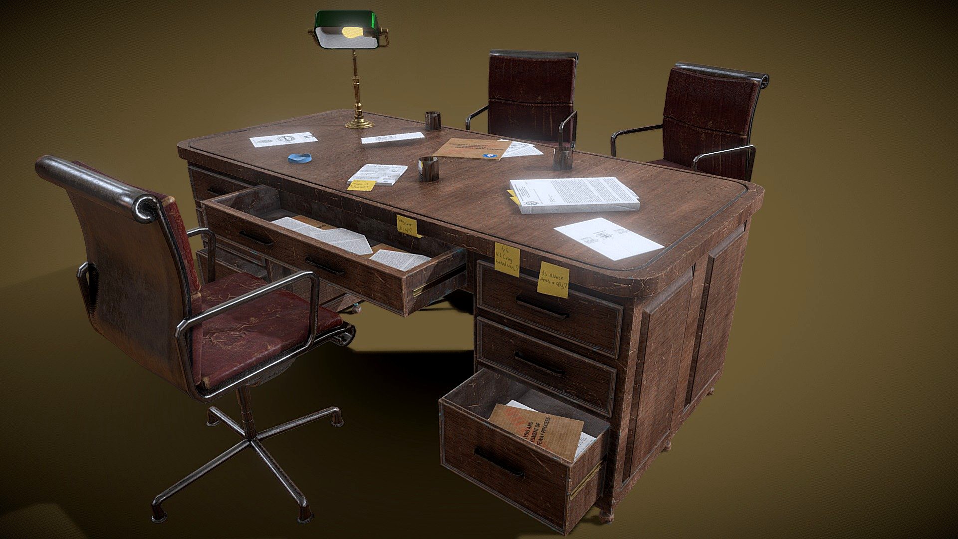1980s detectives desk 3d model