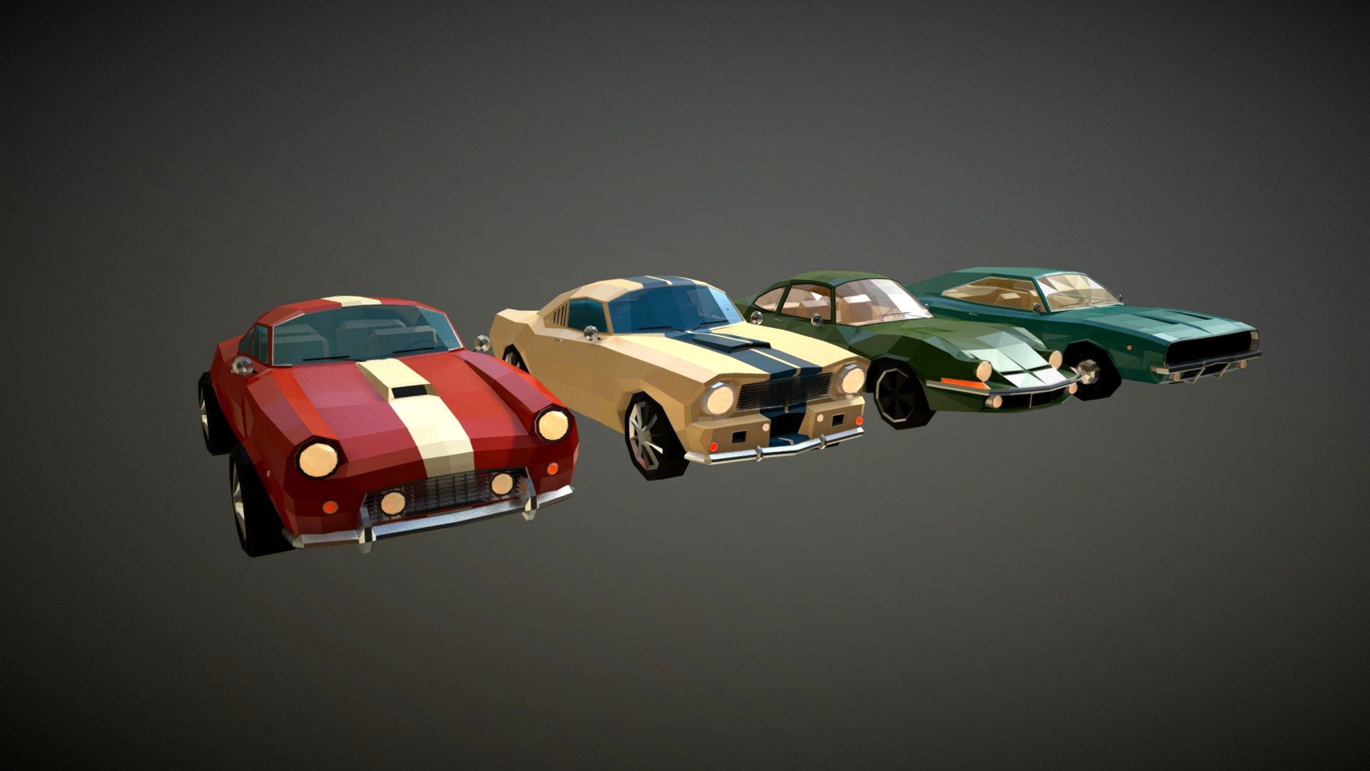 Low Poly Muscle Car Pack 3d model