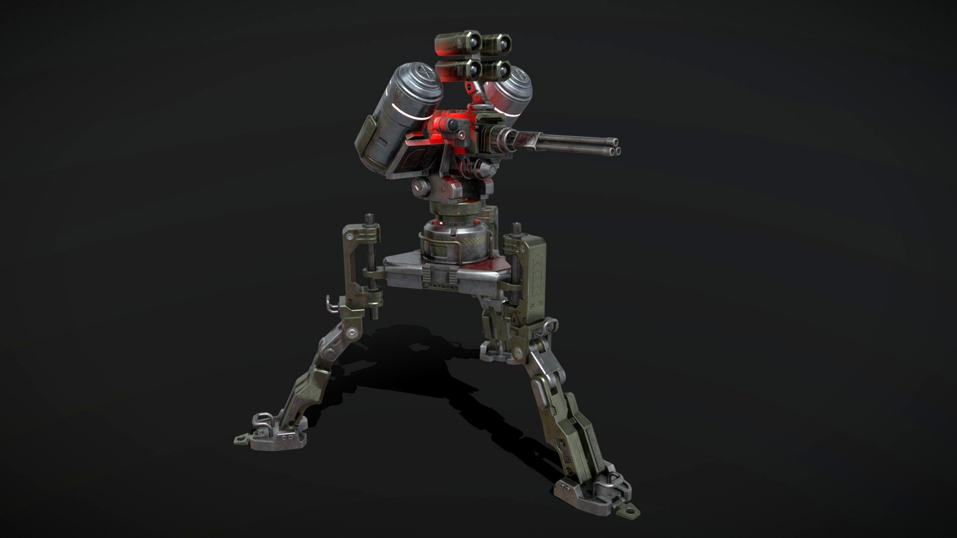 Scifi Minigun Turret with Rocket Launcher - UE4 3d model