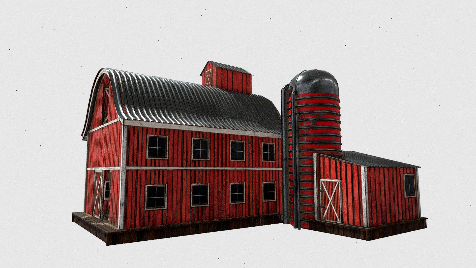 western farm house red barn with 4k pbr textures 3d model