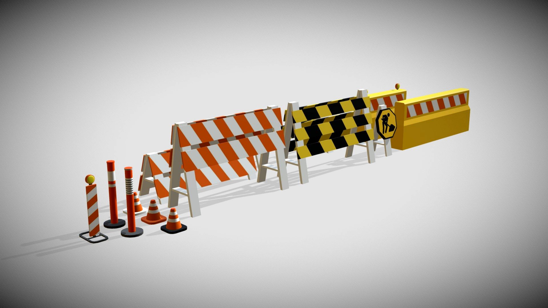 construction road barriers low poly 3d model