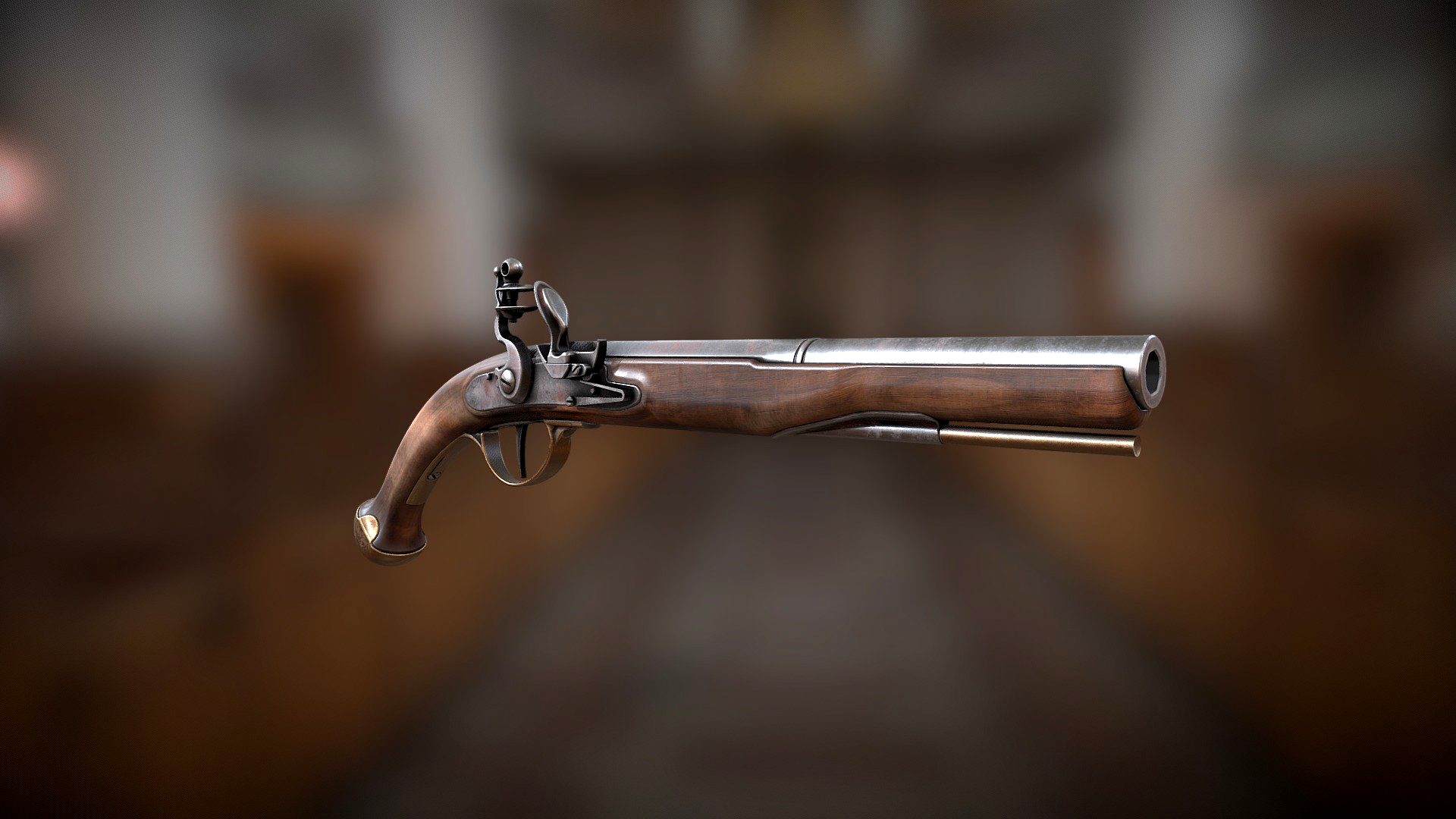 Old Flint-lock Pistol 3d model