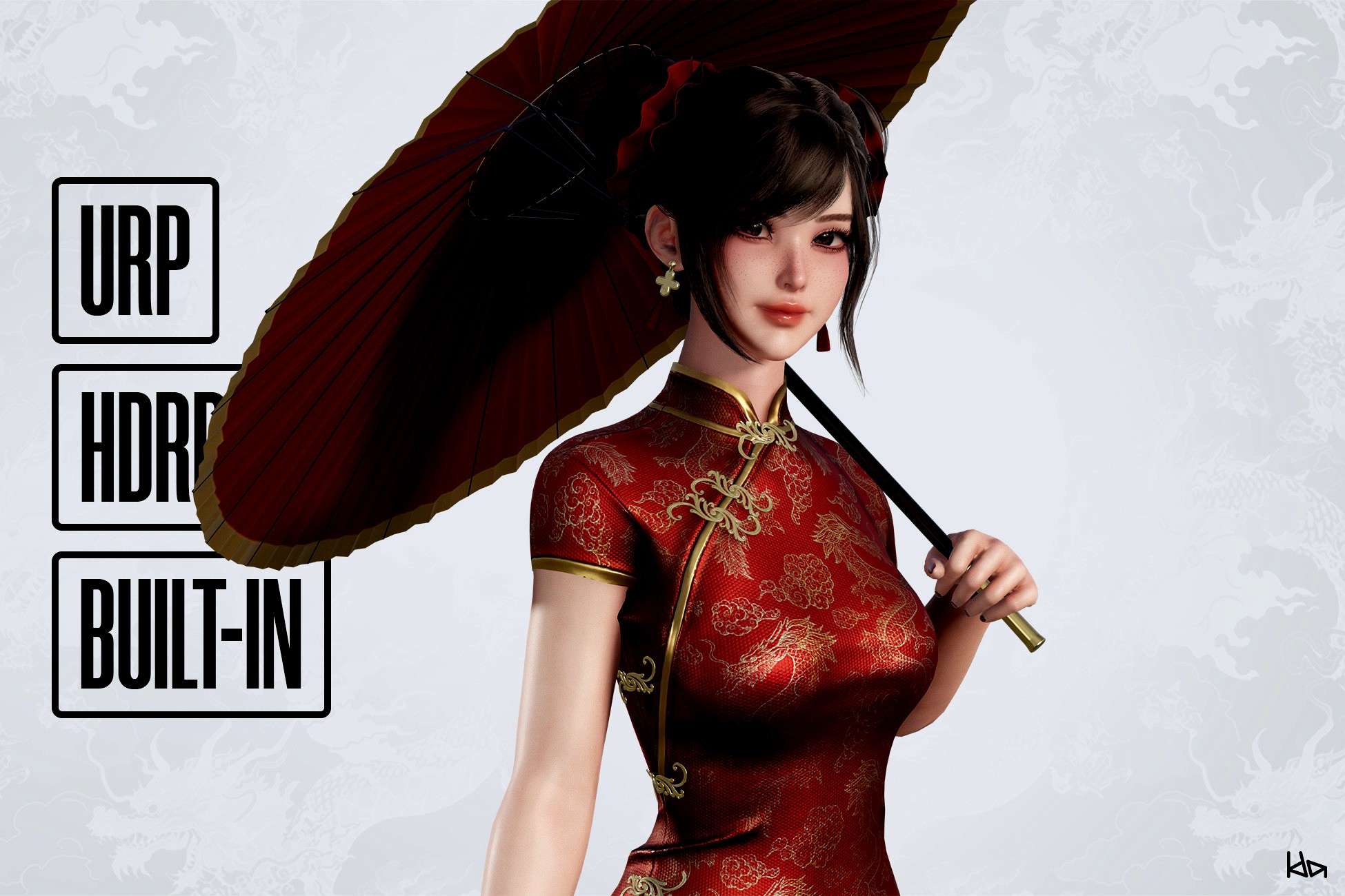 Jua Lee - Girl in Cheongsam Qipao Dress 3d model