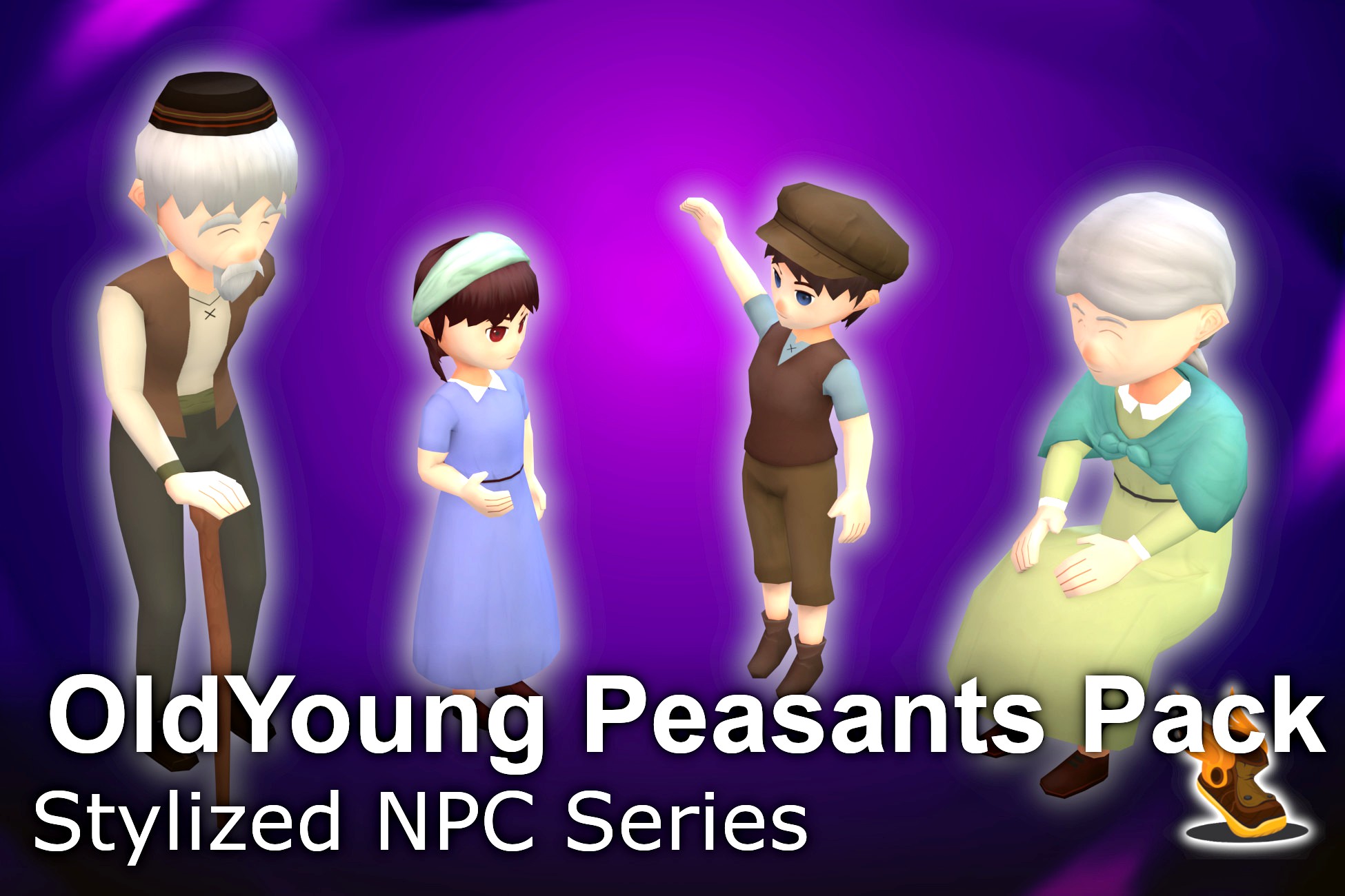 Stylized NPC - OldYoung Peasants Pack 3d model