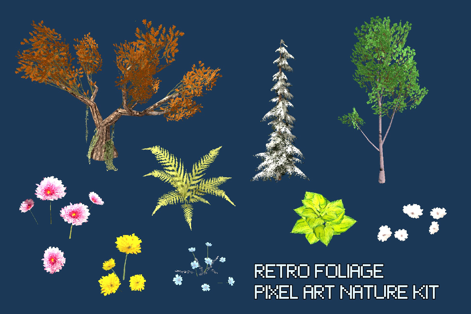 Retro Foliage : Pixel Art Nature Kit 3d model