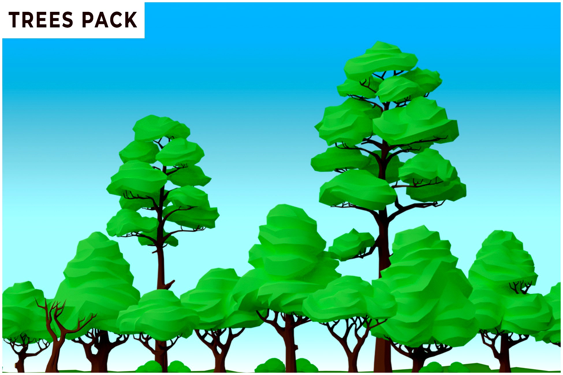 Stylized Trees Cartoon: Lowpoly Mobile Pack 3d model