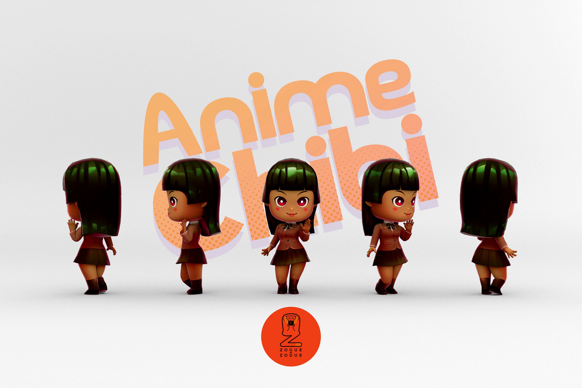 Anime Chibi: School Pack - Long Hair Girl 3d model