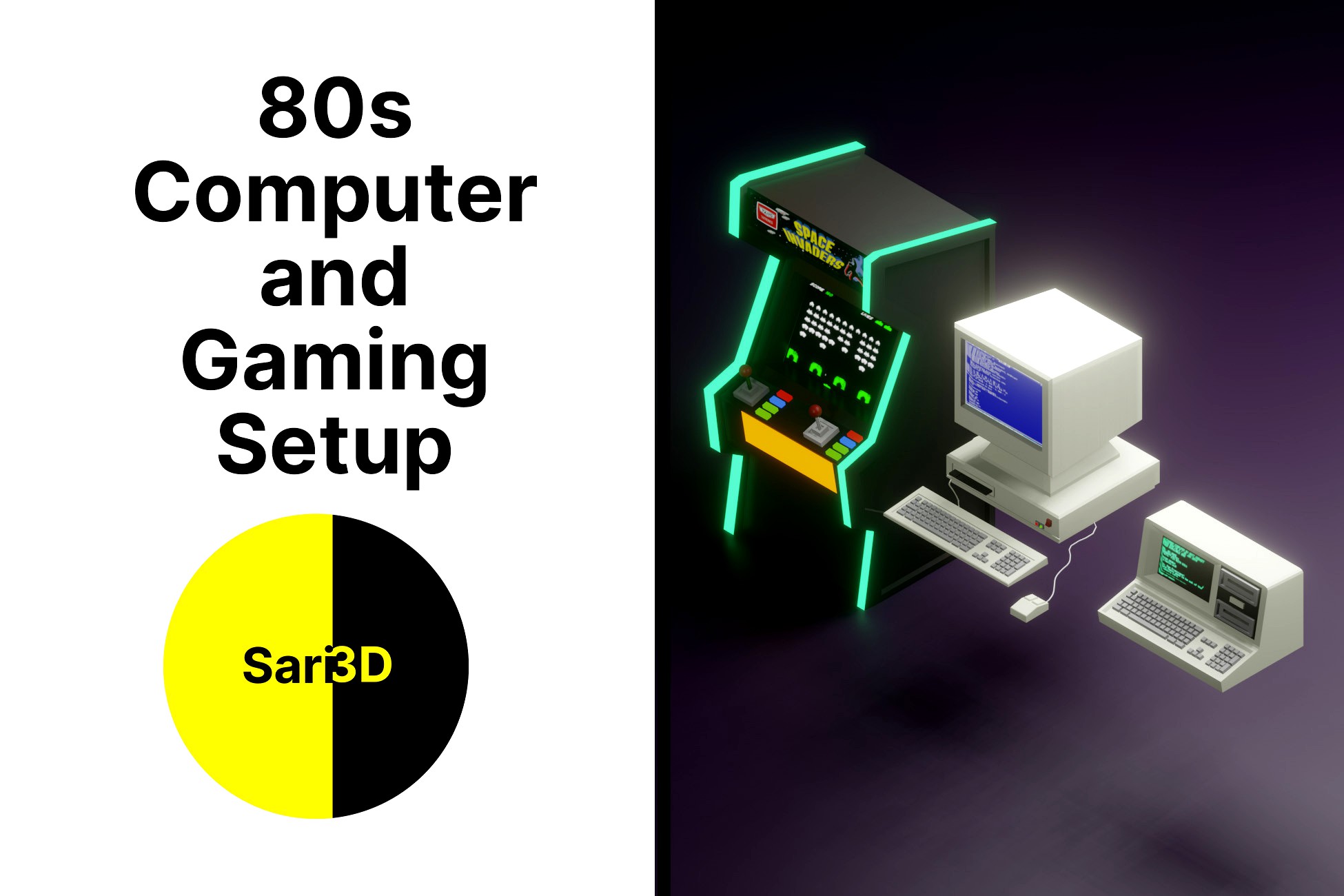 80s Computer and Gaming Setup 3d model