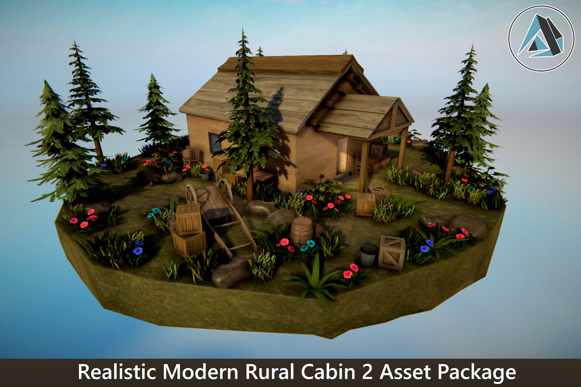 Realistic Modern Rural Cabin 2 Asset Package 3d model
