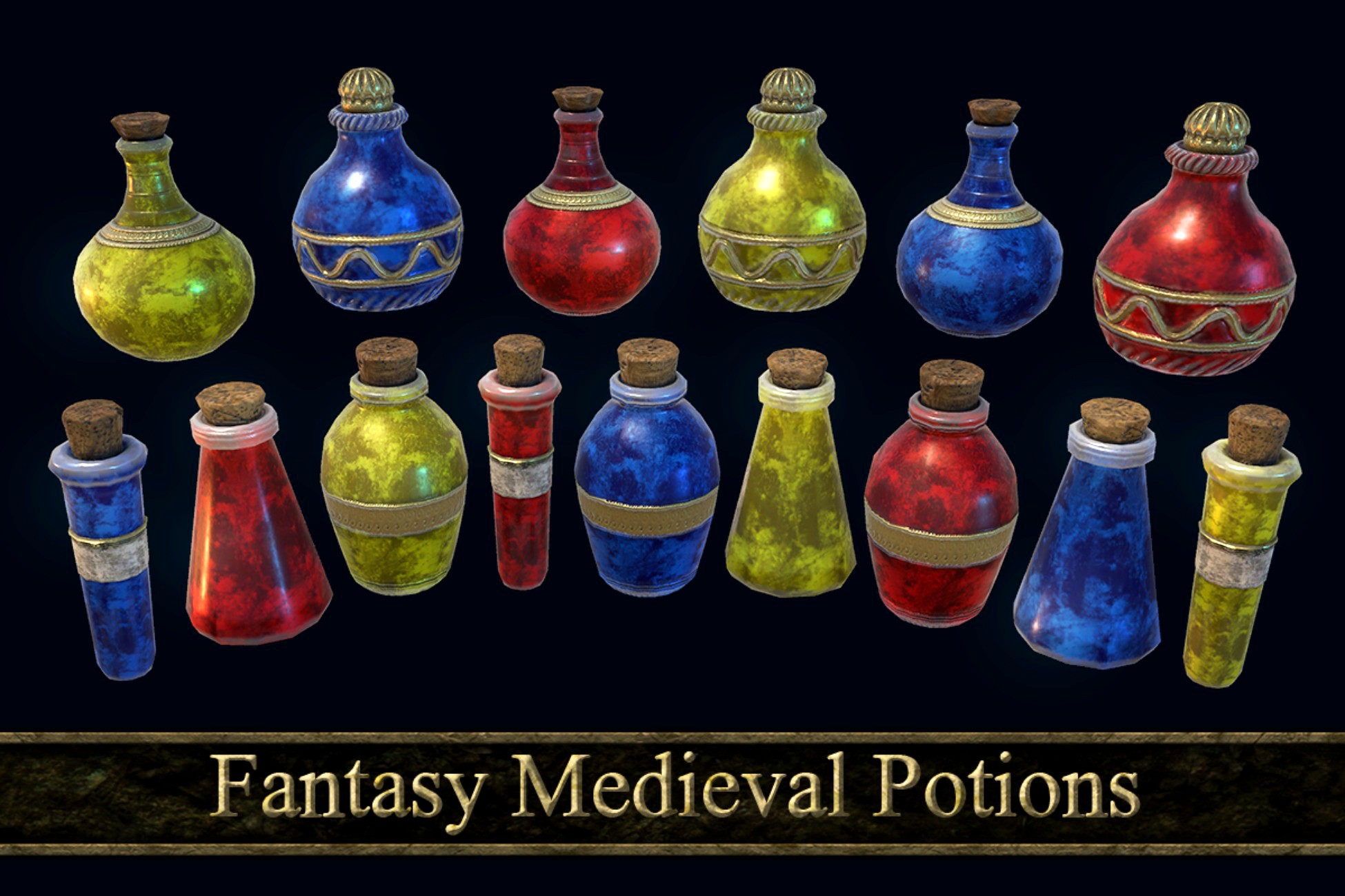 Fantasy Medieval Potions 3d model