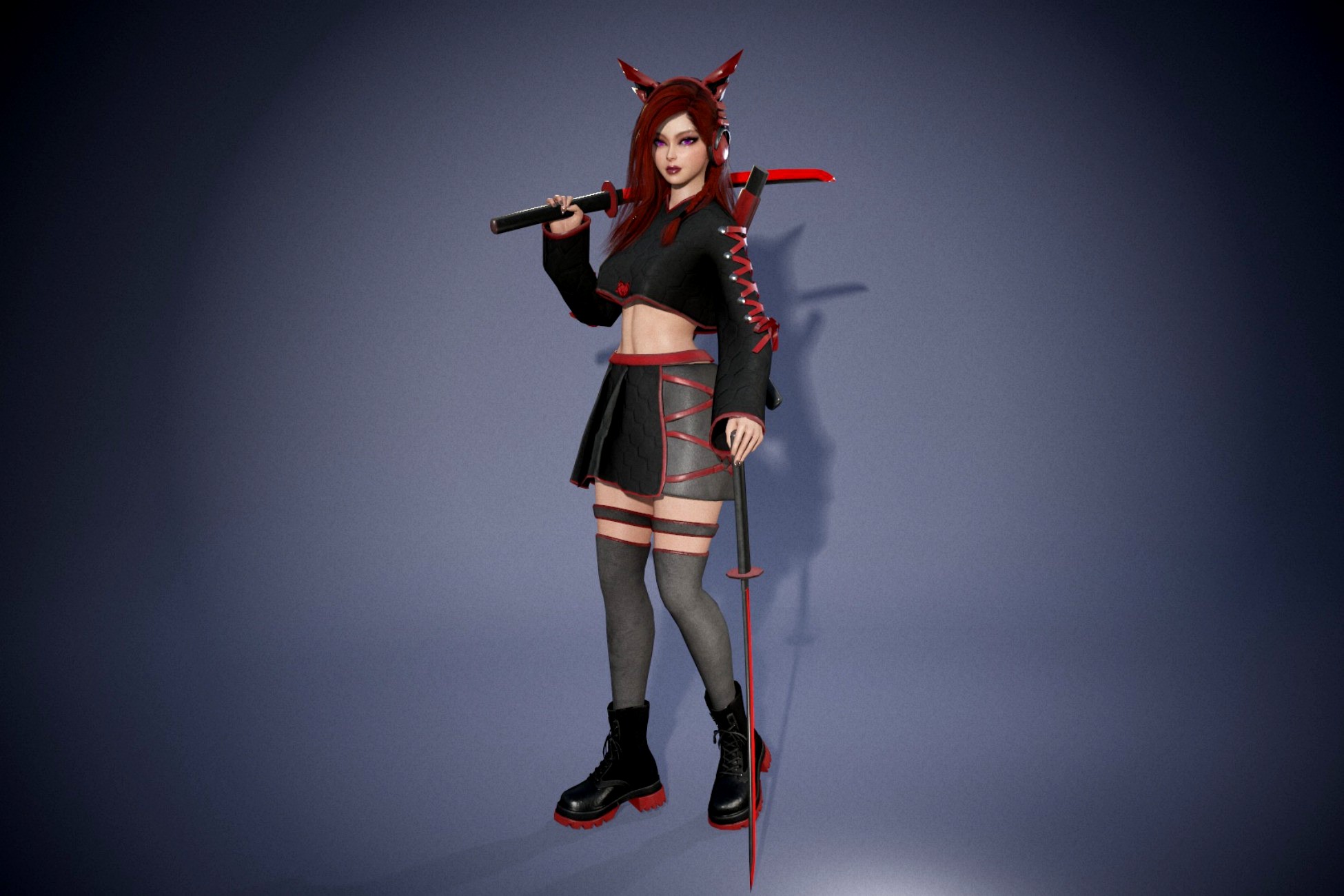 Sci-fi Fox Girl With Katana - Game Ready Character 3d model