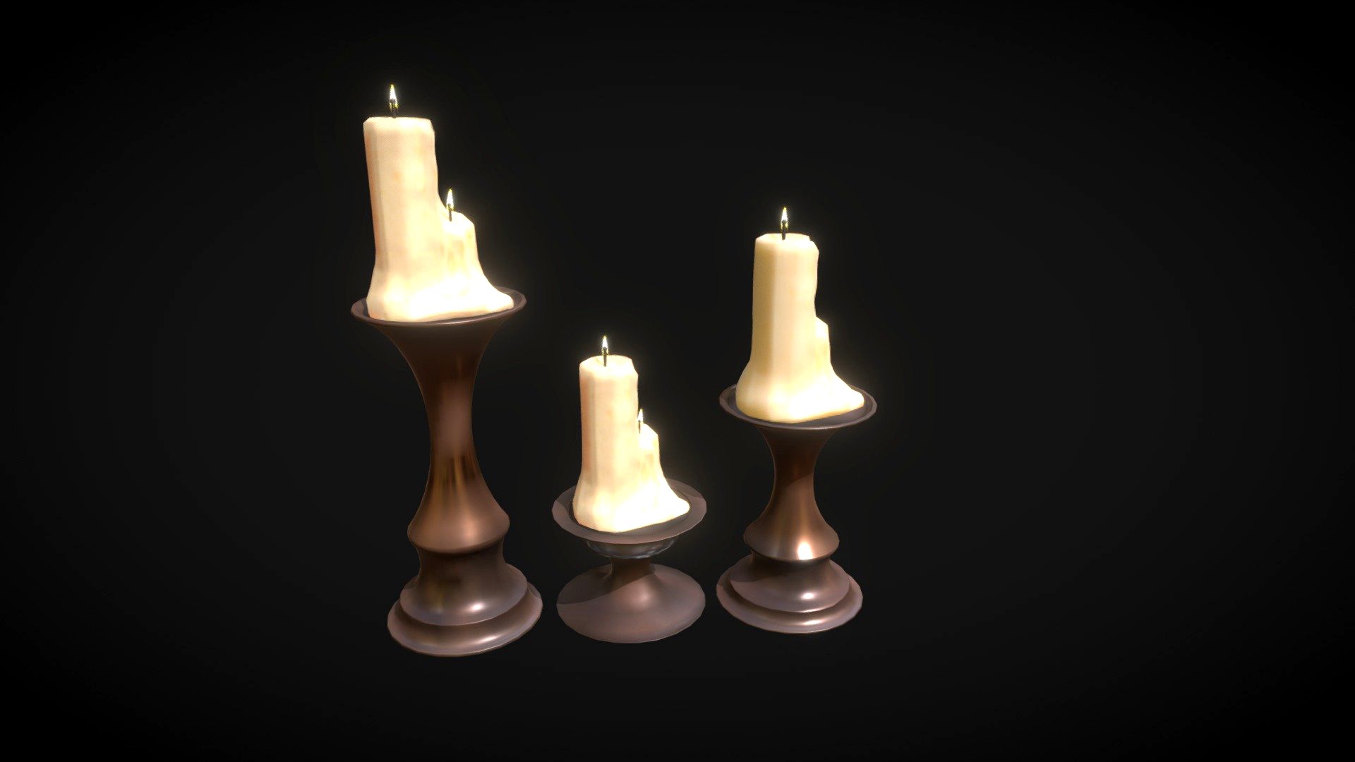 Antique Copper Candlestick Set 3d model