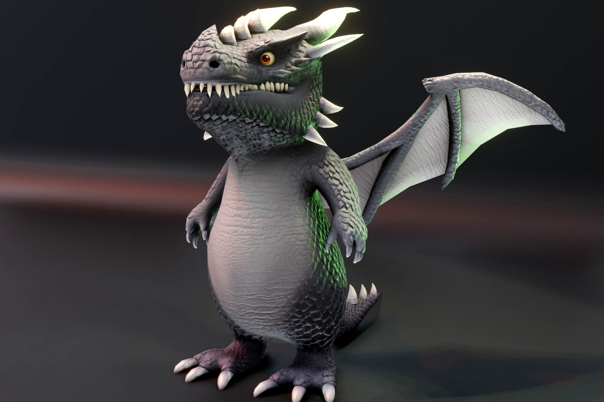 Cartoon Gray Dragon Animated 3D Low-poly Model