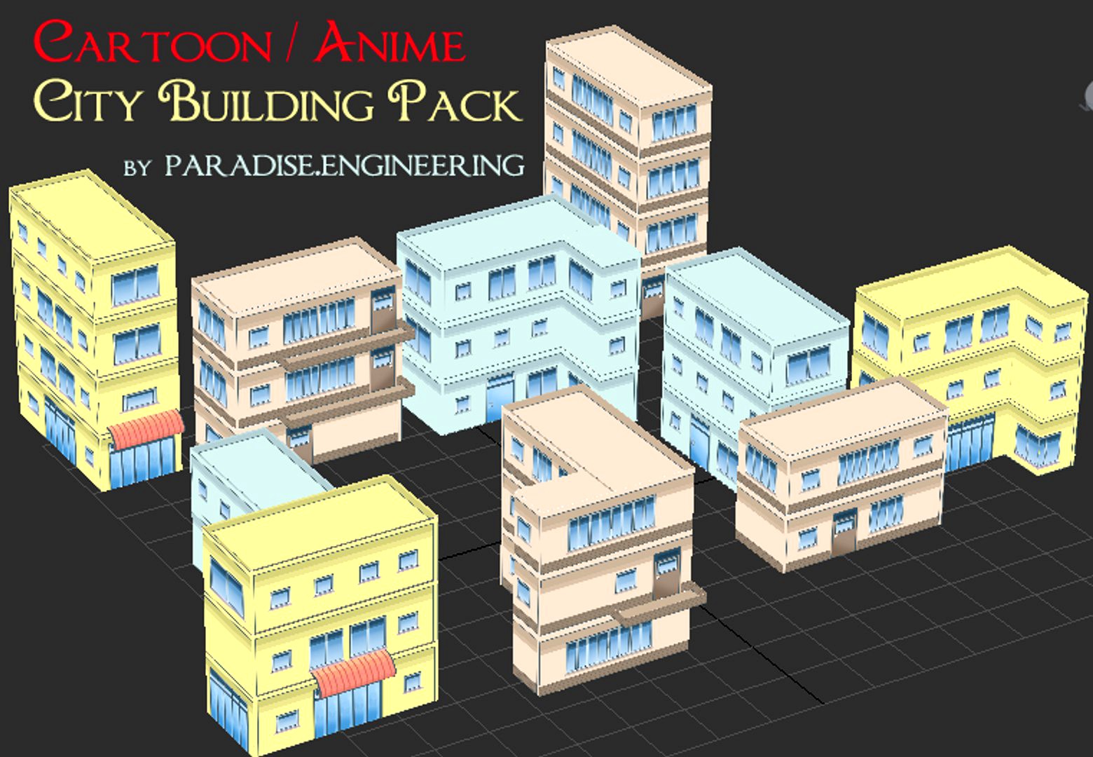 Anime Cartoon City Buildings 3d model