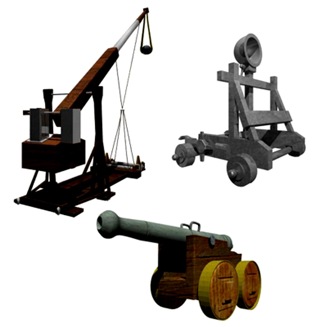 Medieval Catapults & Canon (high poly) 3d model