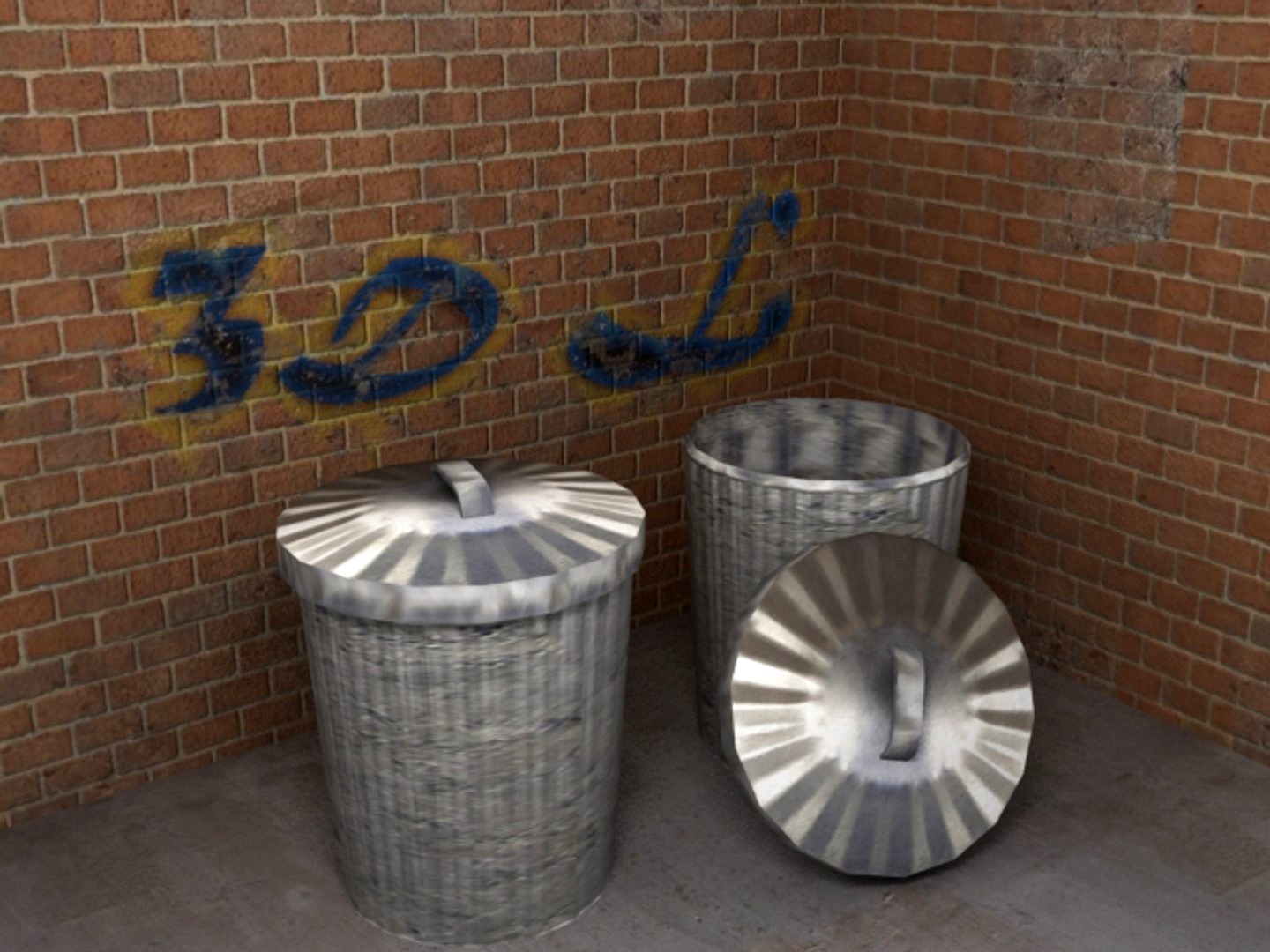 Alley Corner with Bins Low Poly 3d model