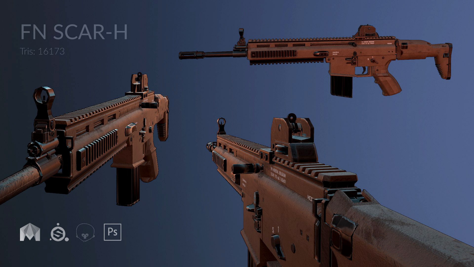 FN SCAR-H modification low-poly game ready 3d model