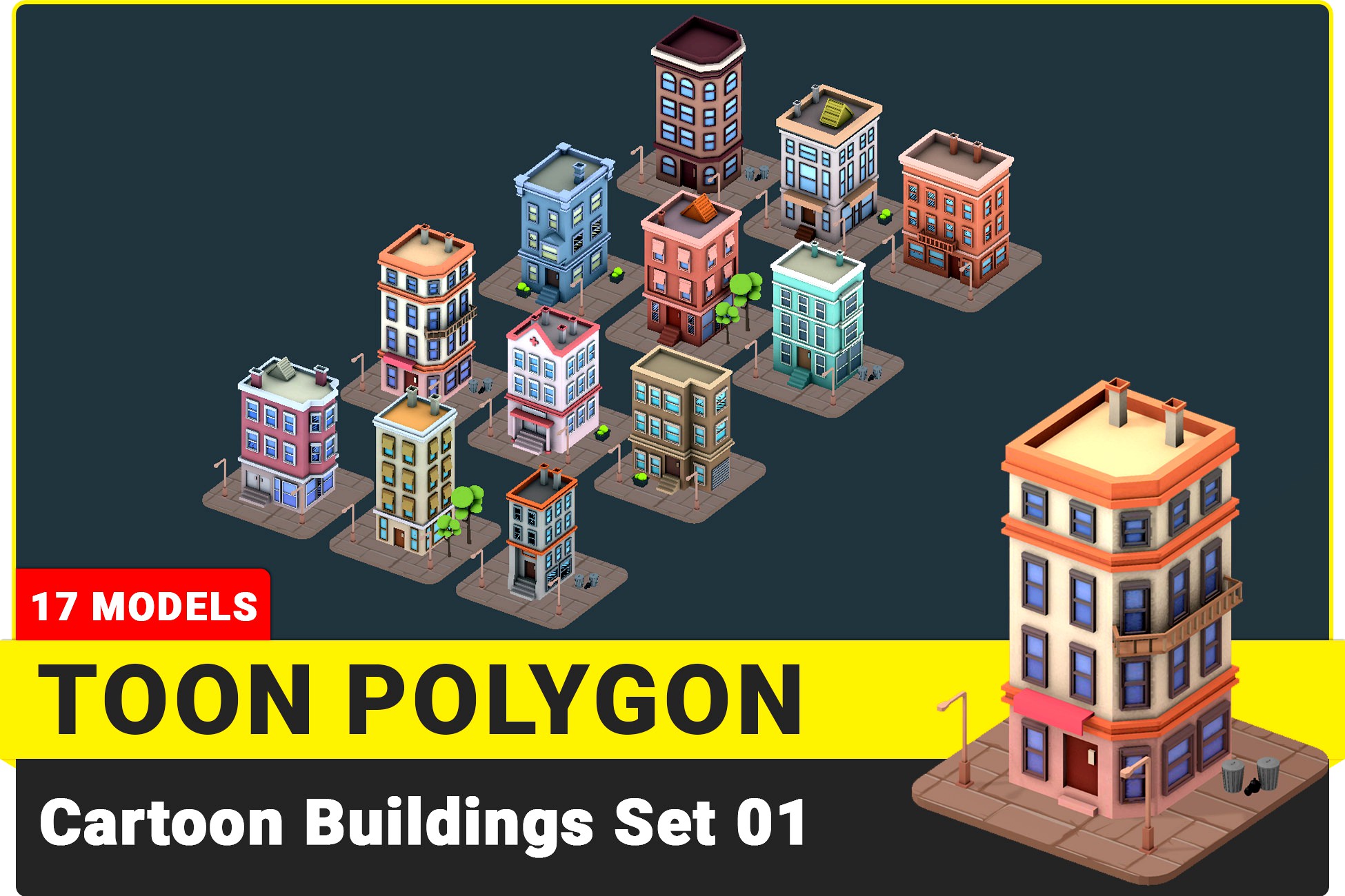 Cartoon Buildings Set 01 3d model