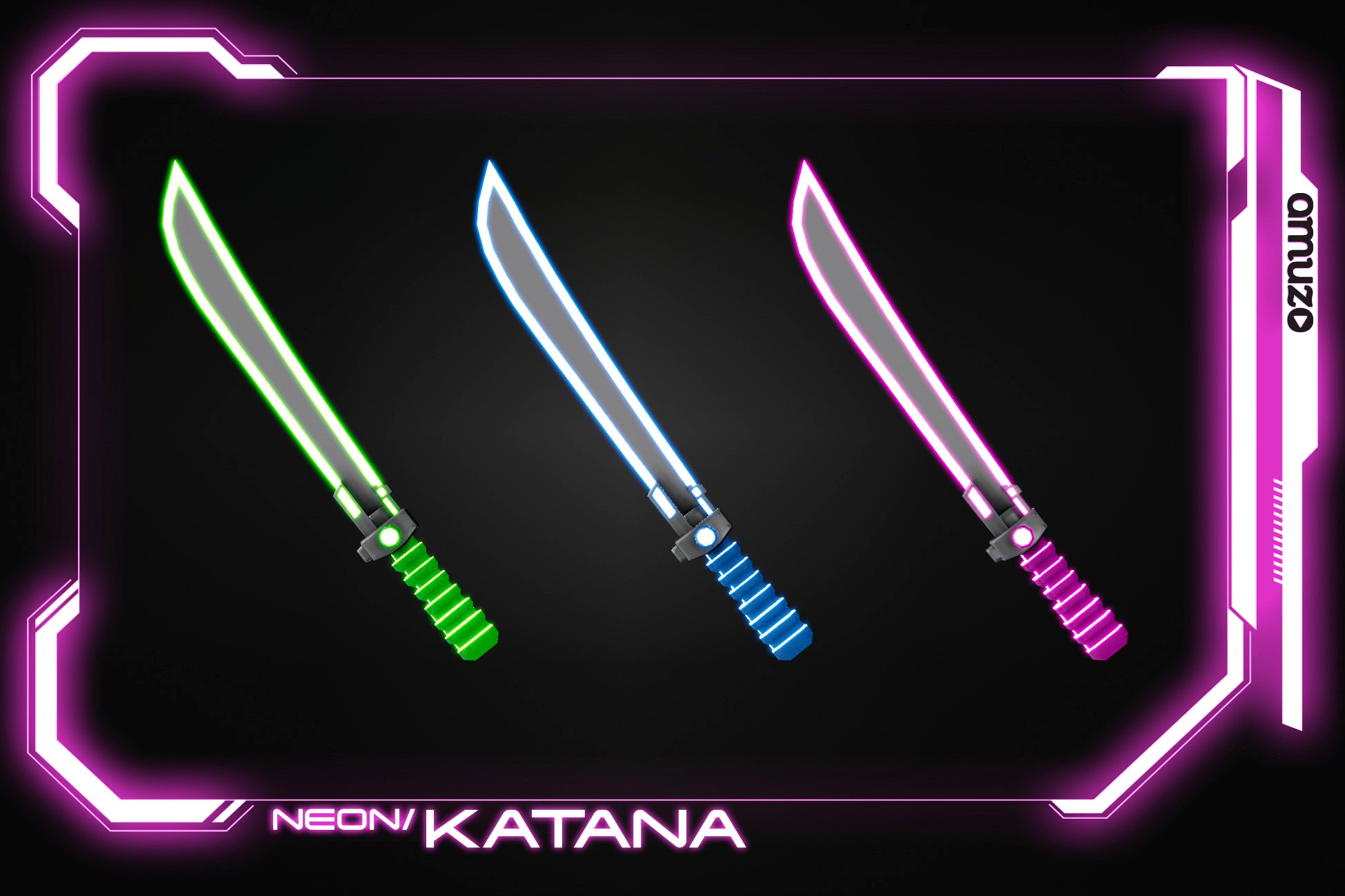 Neon Cyber Weapon Pack - Katana 3d model