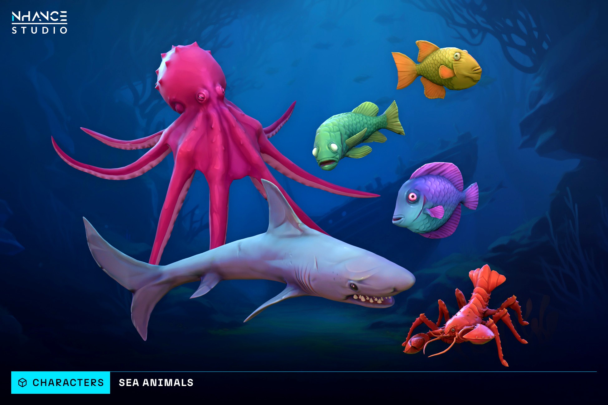 Stylized Sea Animals Pack #3 3d model