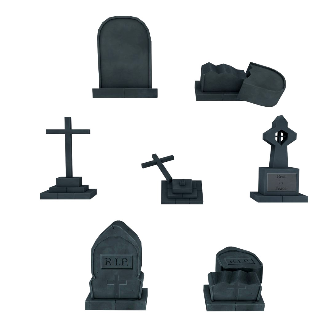 Hand-painted low poly gravestone pack 3d model