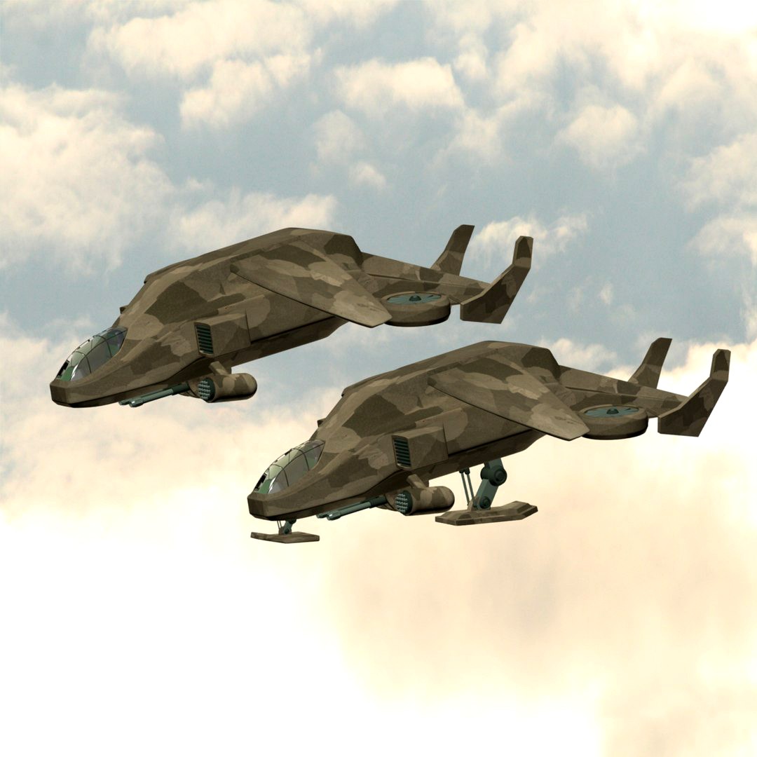 Camouflage VTOL (Landed & Flying) 3d model