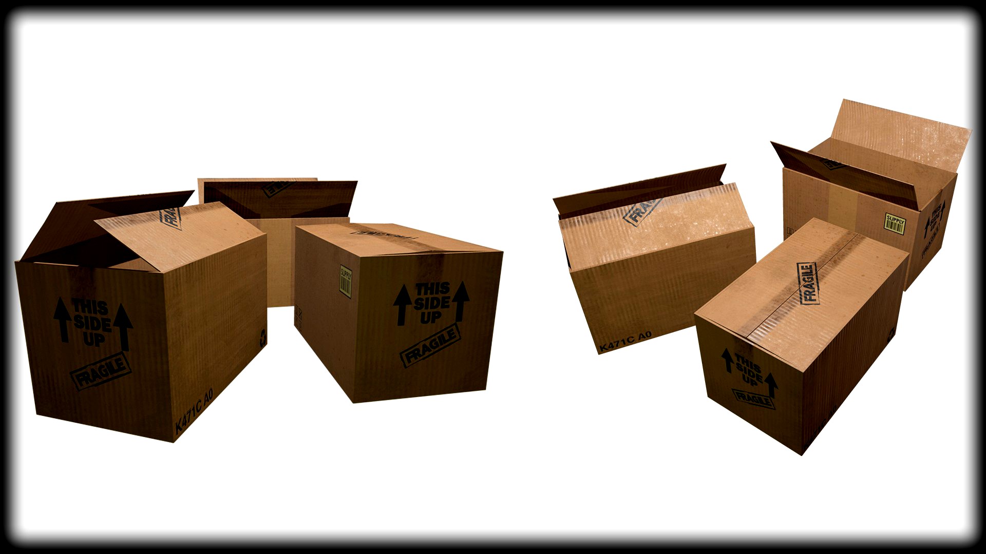 Cardboard boxes with textures 3d model