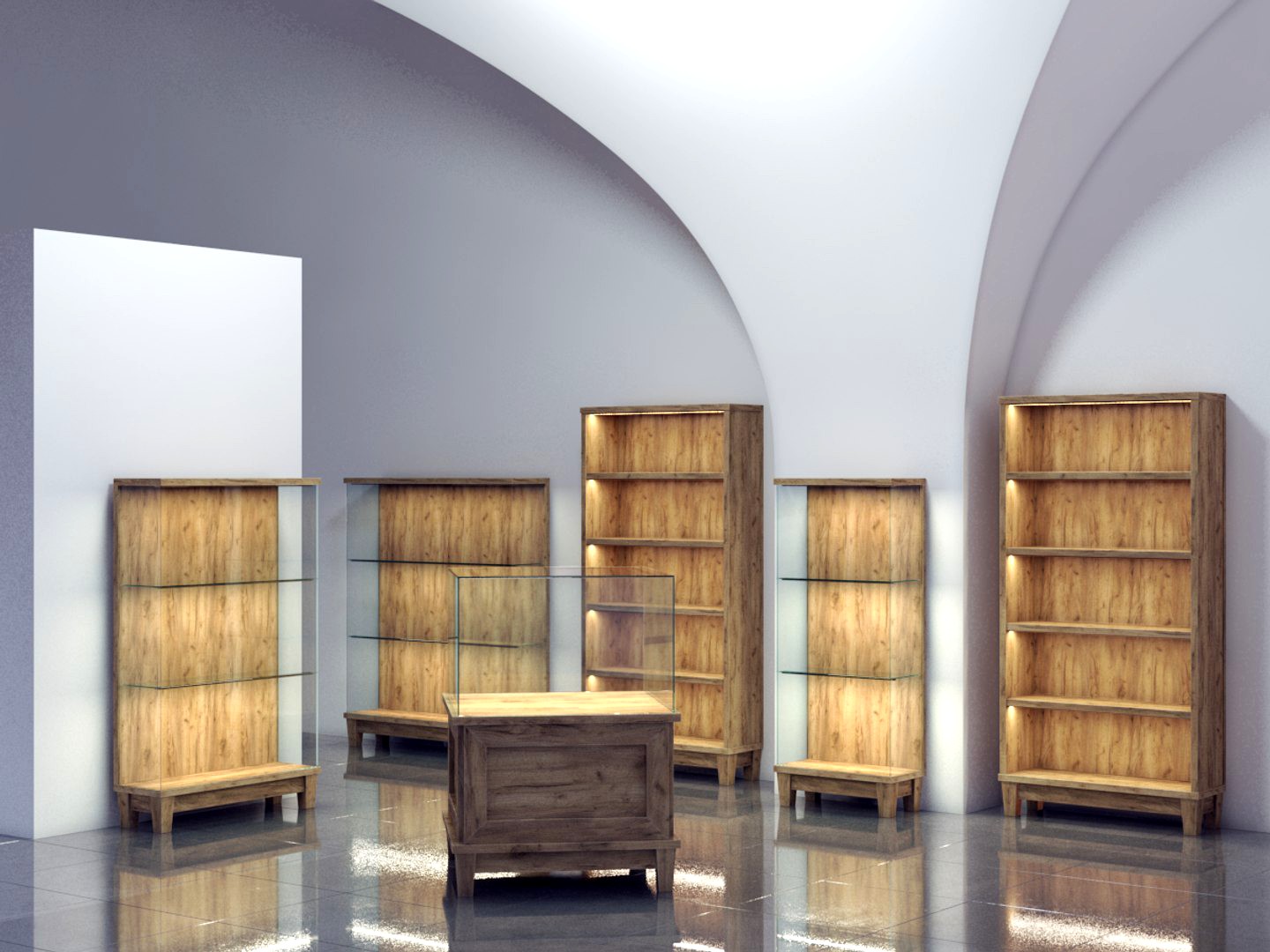 Museum or trade showcases set in the style of modern classics 3d model