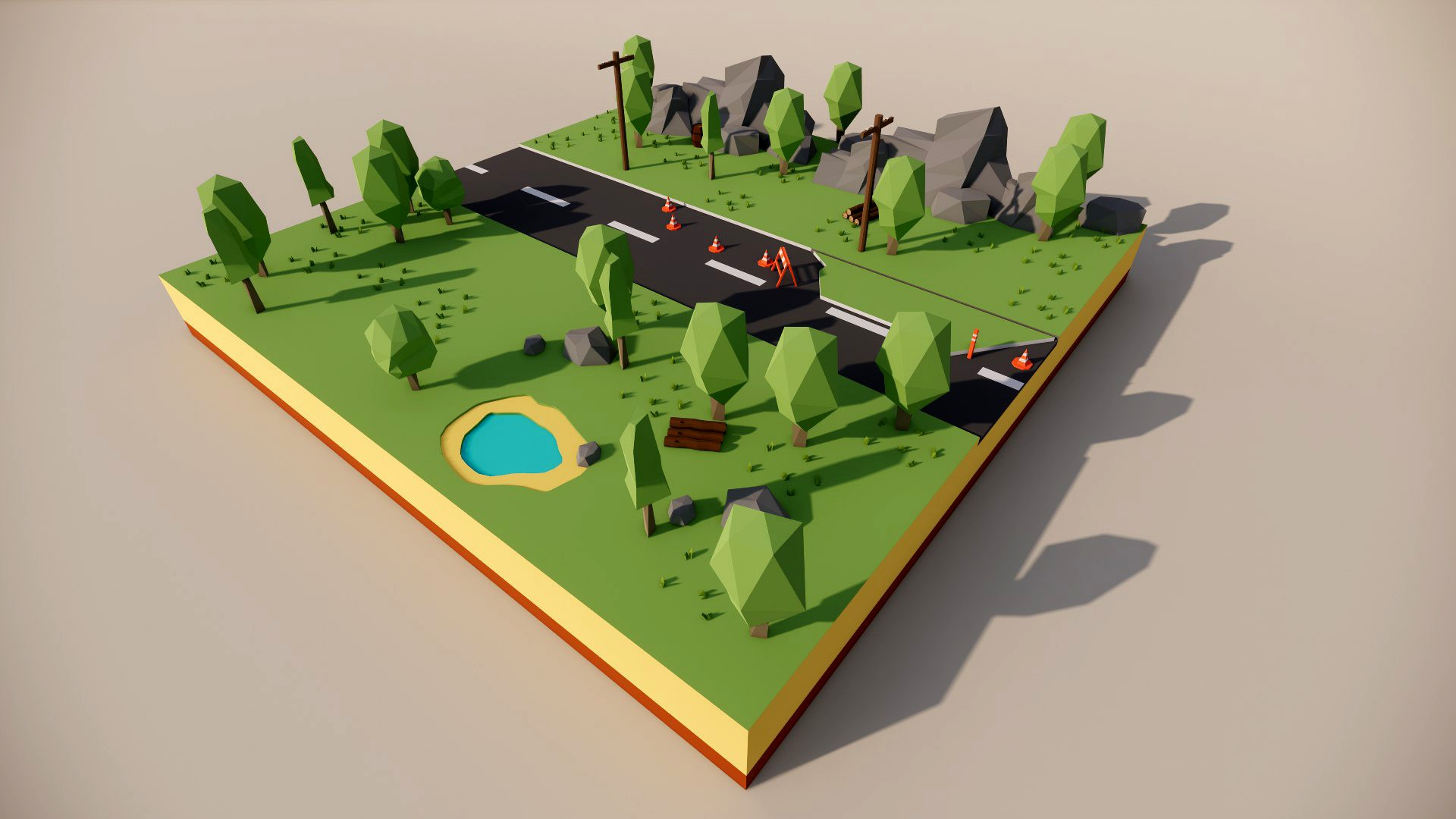 Cartoon Low Poly Terrain Forest 4 3d model