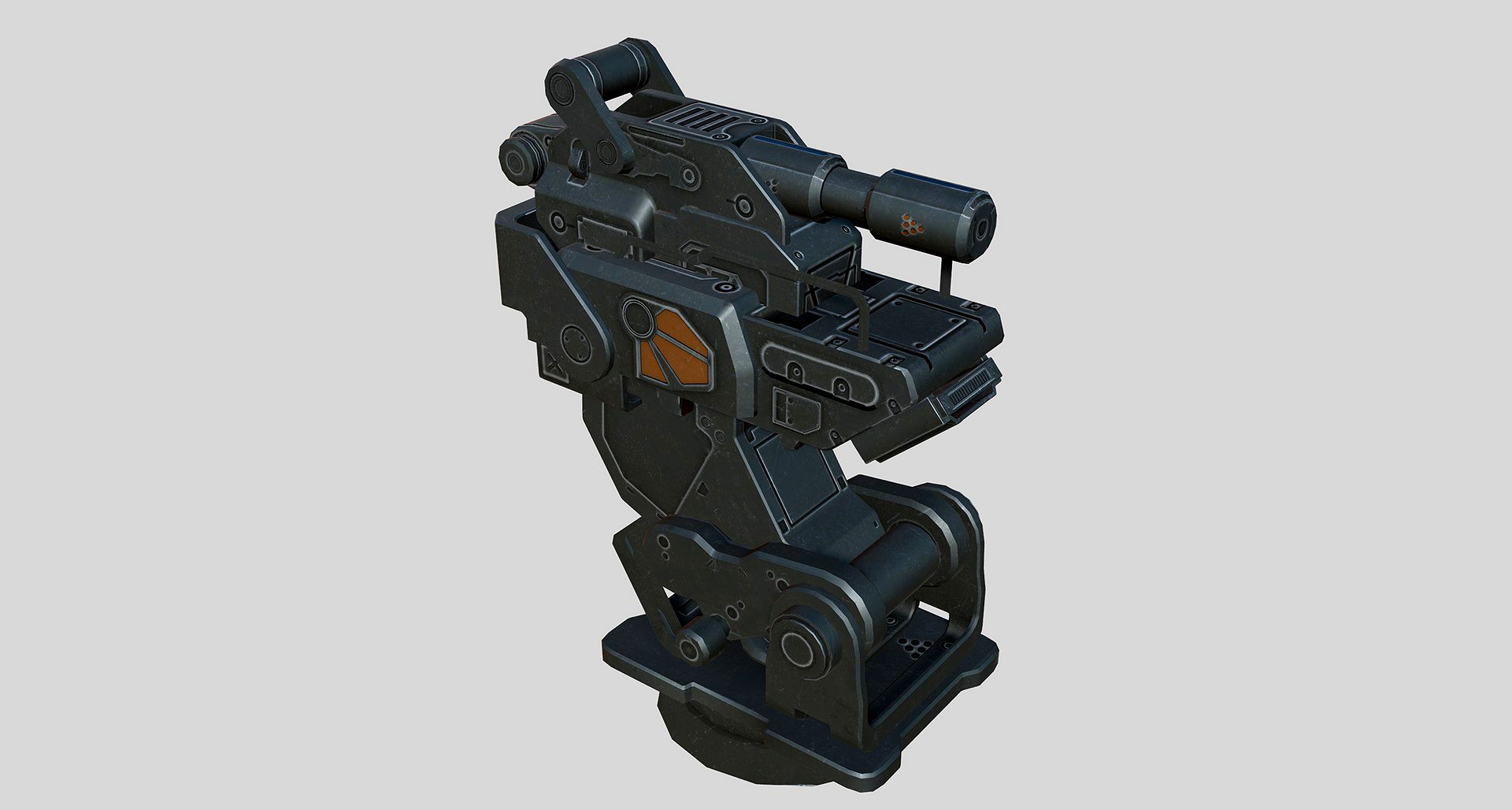 Animated lowpoly sci-fi turret 3d model