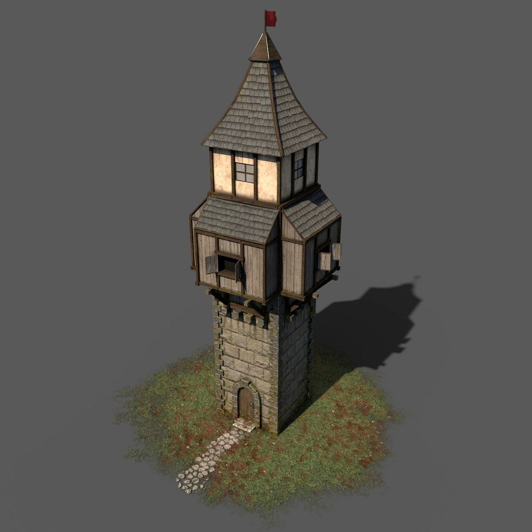 Medieval Tower with LODs and Textures 3d model