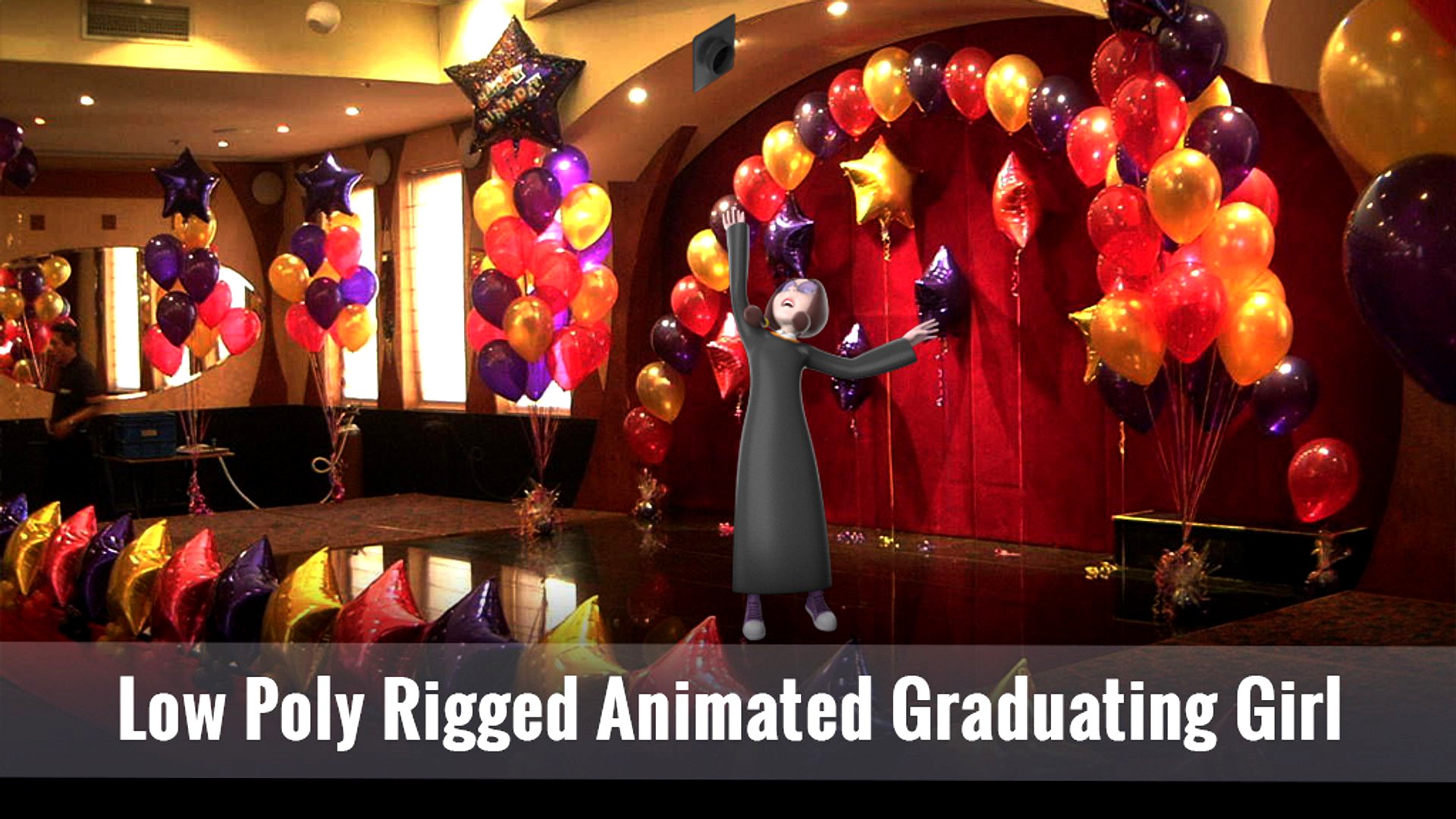 Low Poly Rigged Animated Graduating Girl 3d model